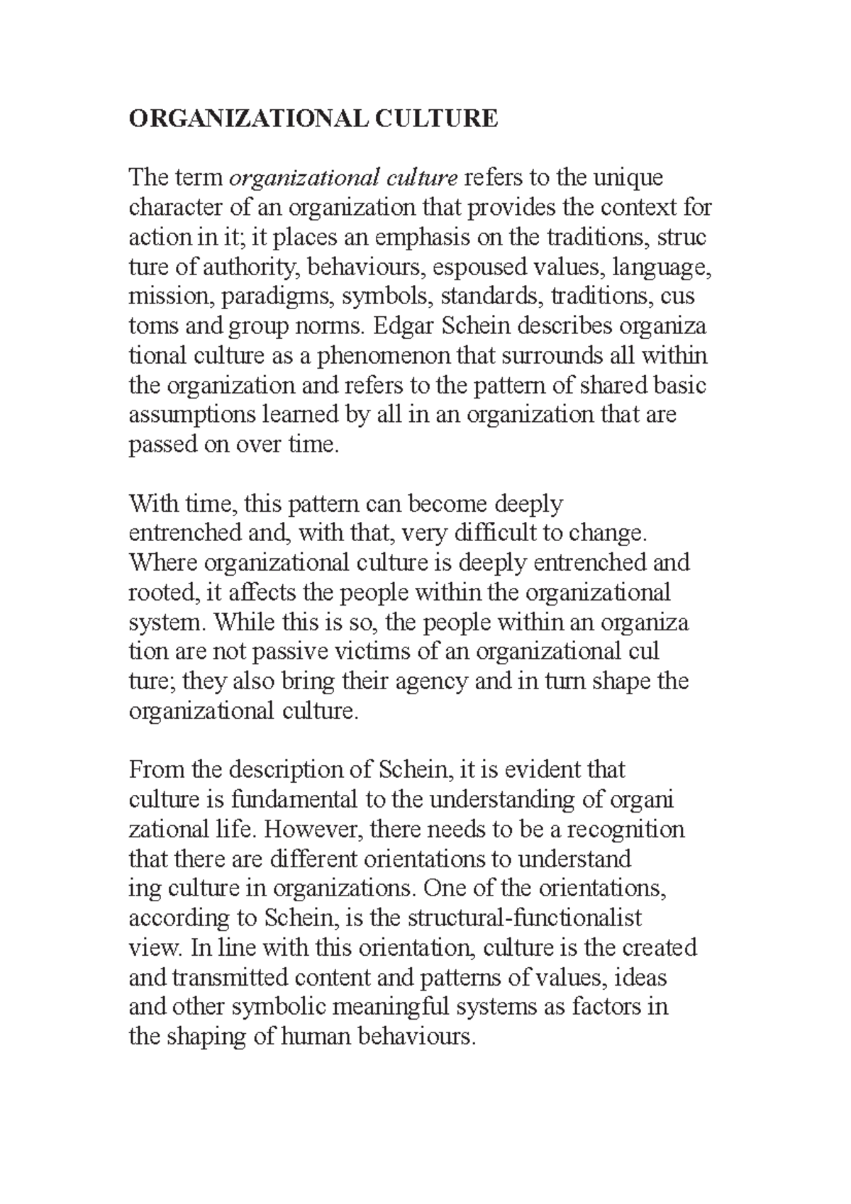 Organizational Culture - Edgar Schein describes organiza tional culture ...