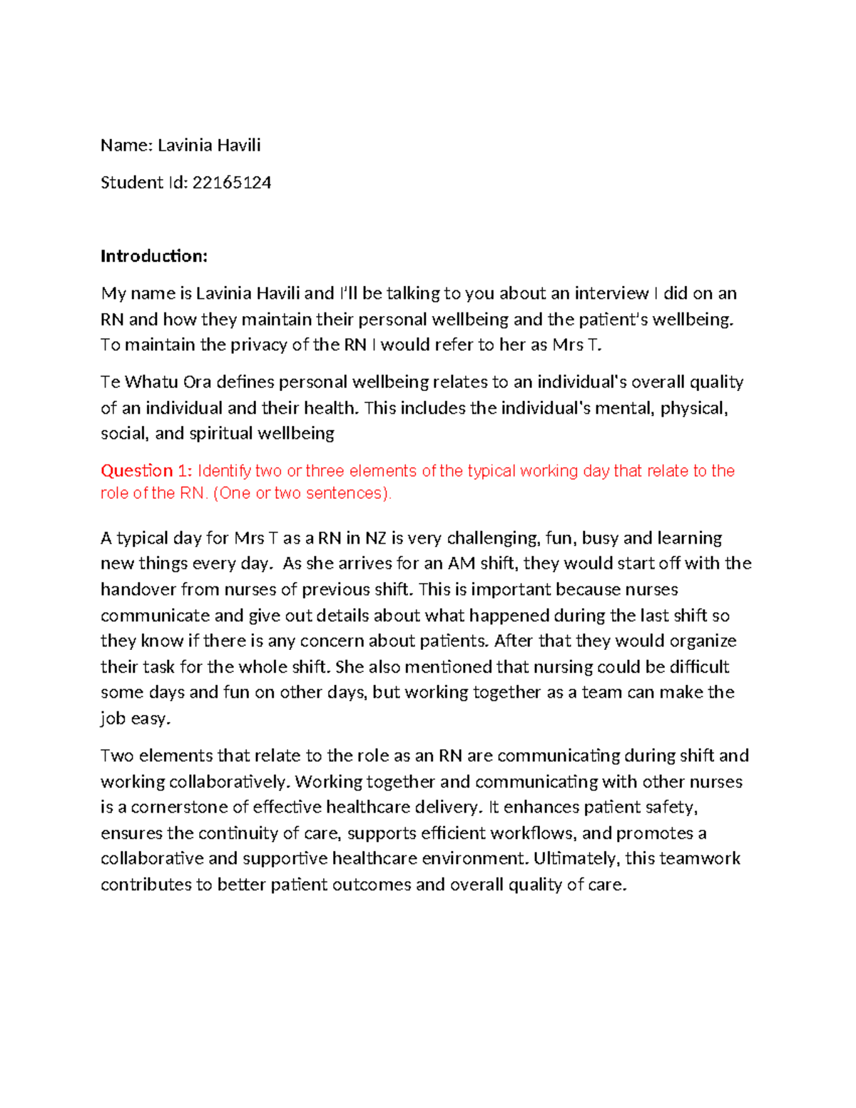 Assessment 3- verbal presentation - Name: Lavinia Havili Student Id ...