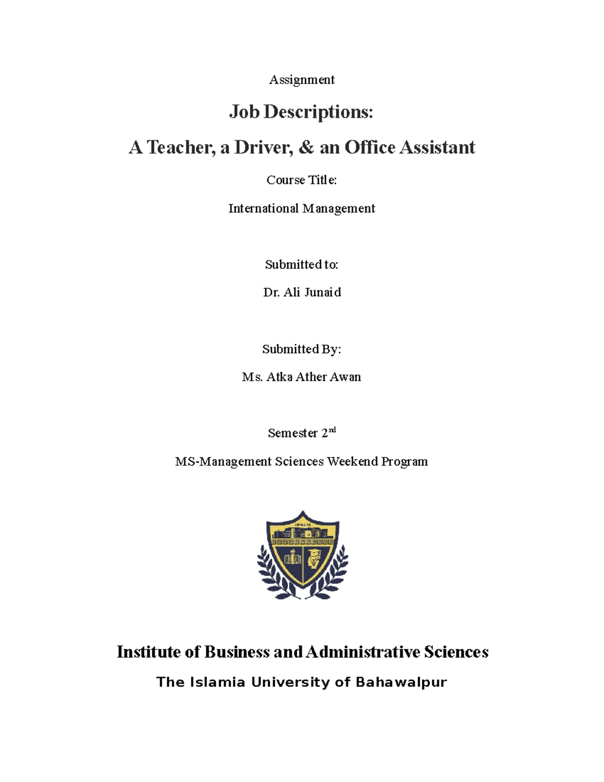 Job Description - ok all pk - Assignment Job Descriptions: A Teacher, a ...