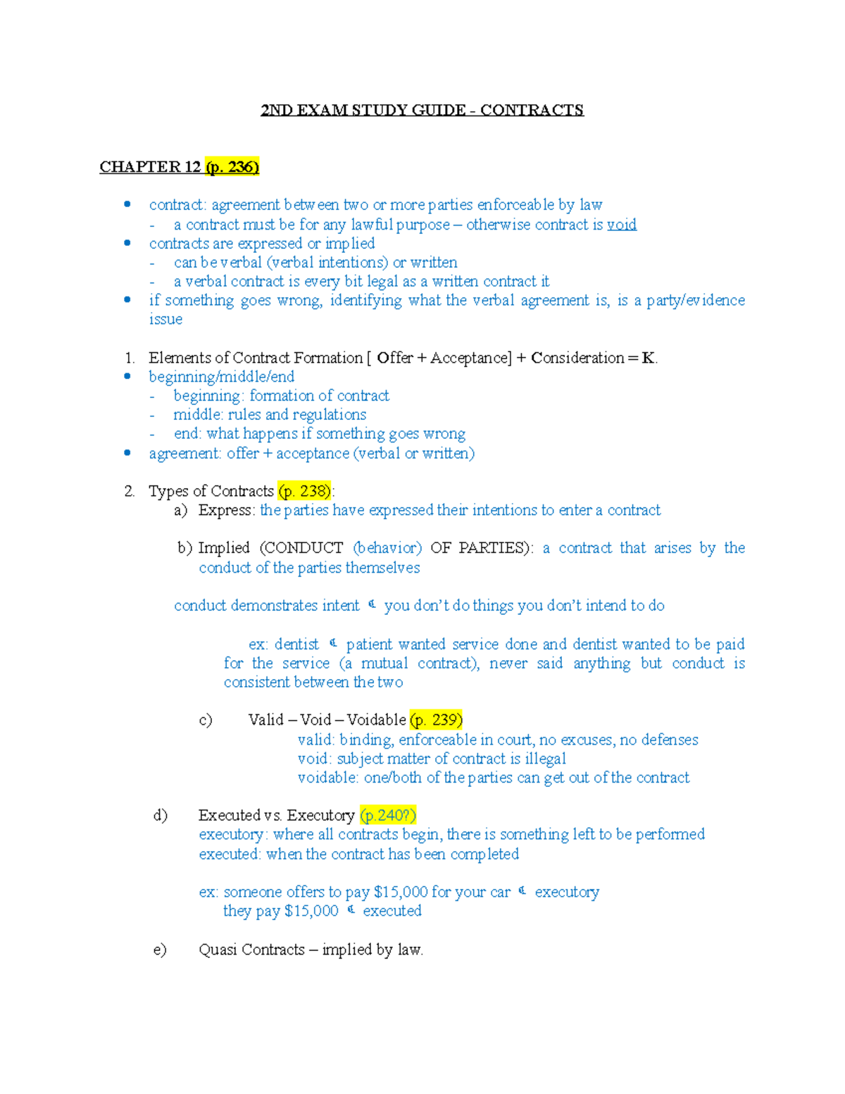 Contracts study guide - Professor Dale Martin - 2ND EXAM STUDY GUIDE ...