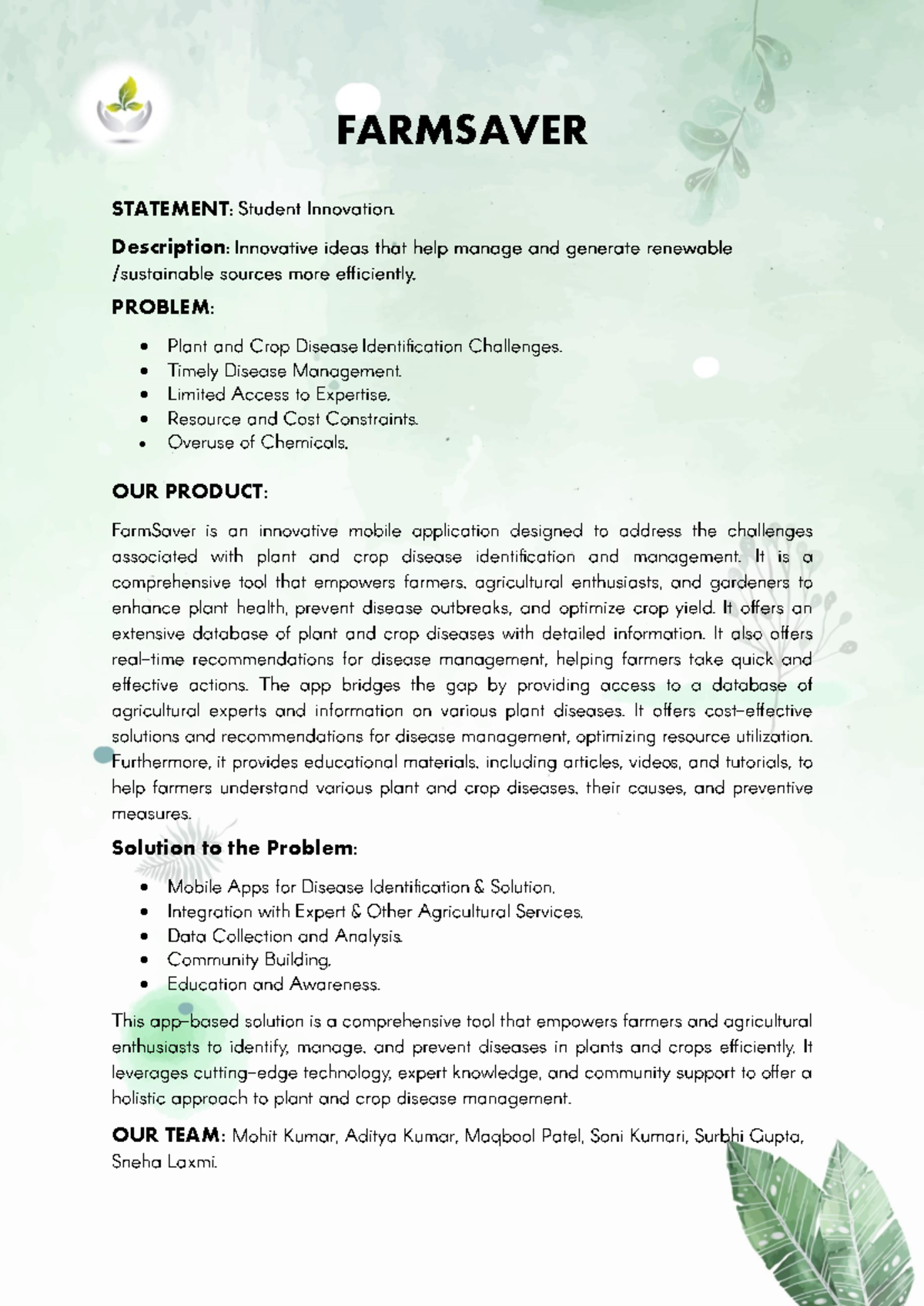 Farm Saver Abstract - Computer Application - FARMSAVER STATEMENT ...