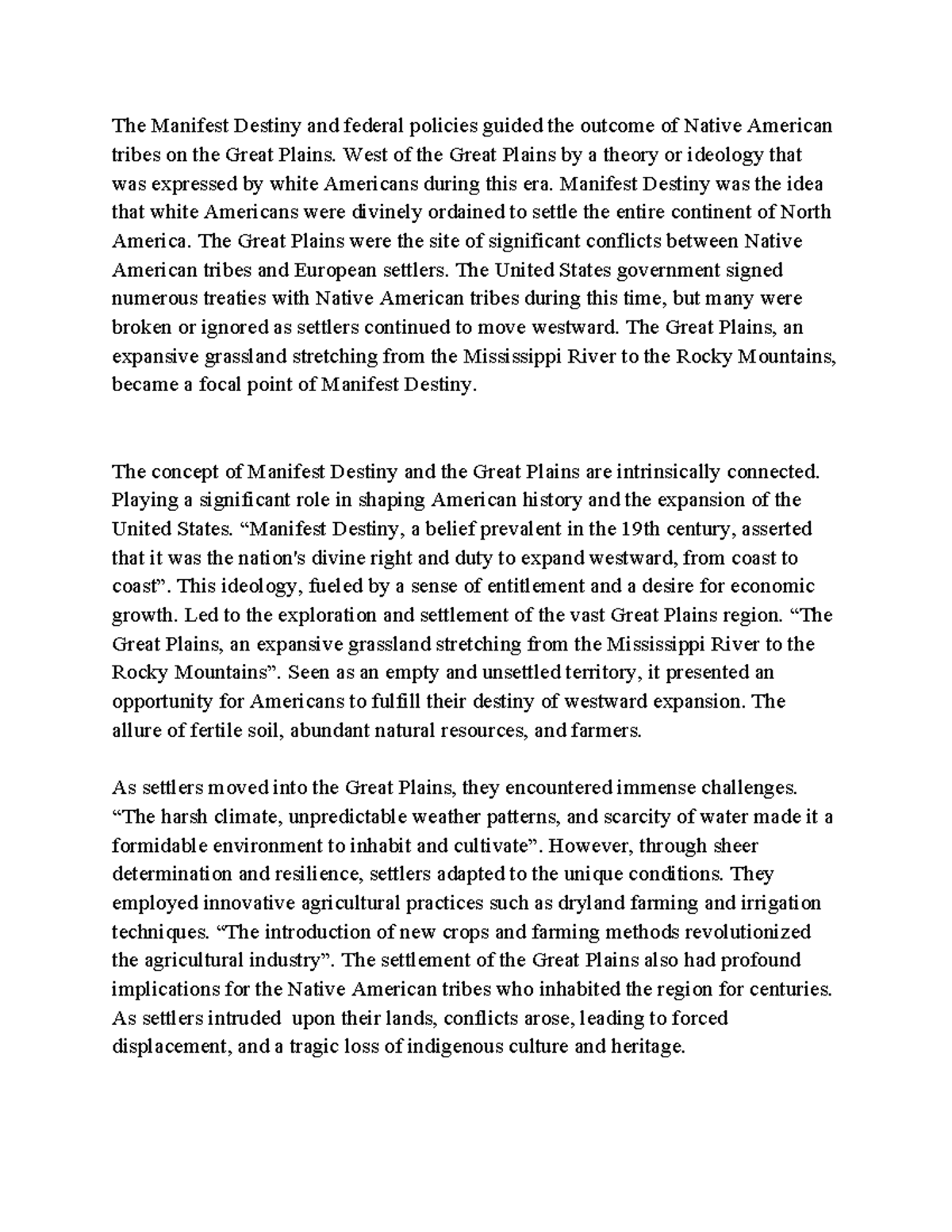 english documnt - The Manifest Destiny and federal policies guided the ...