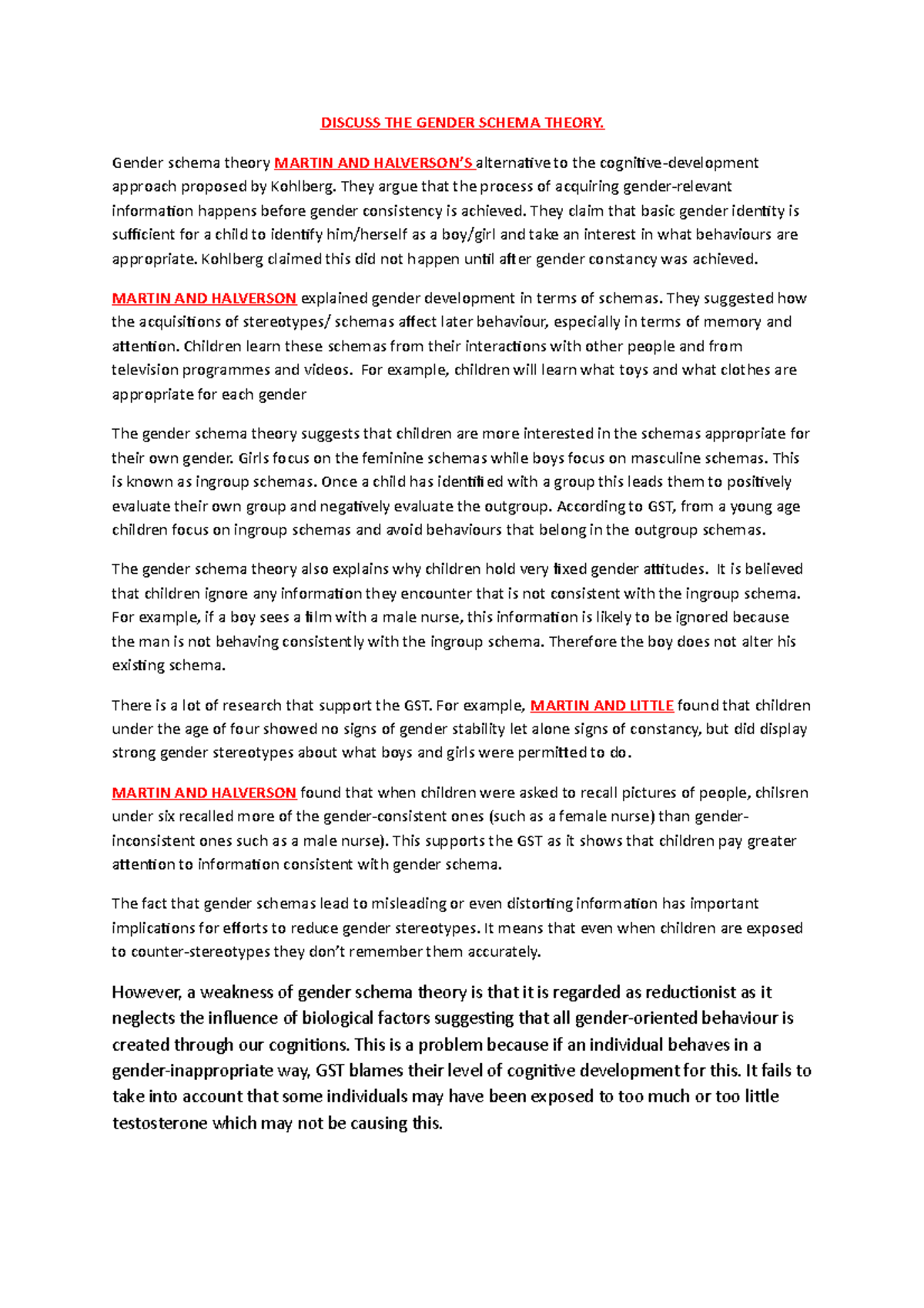 Discuss the Gender Schema Theory - DISCUSS THE GENDER SCHEMA THEORY ...