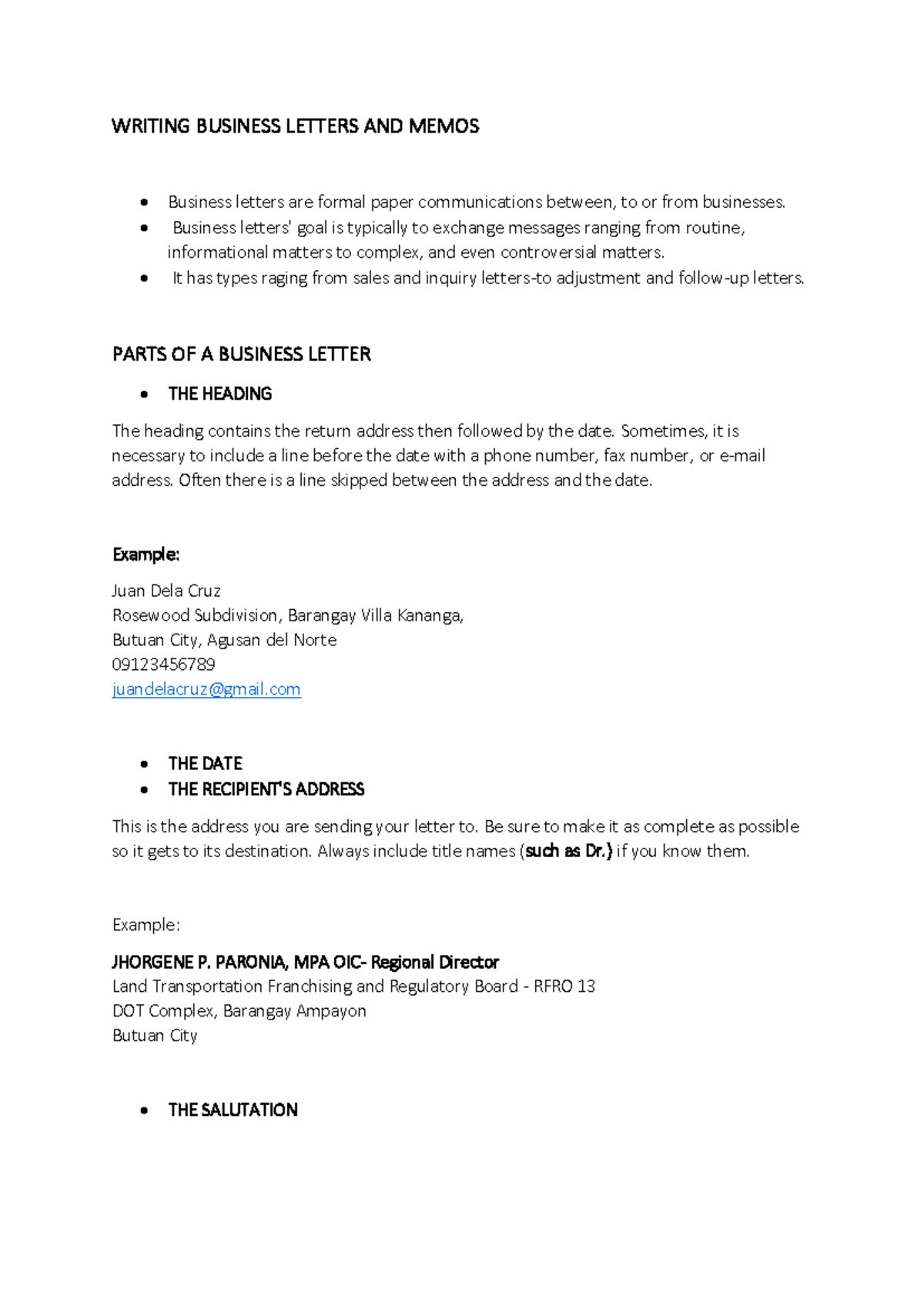 Purcom Finals - Reviewer - WRITING BUSINESS LETTERS AND MEMOS Business ...