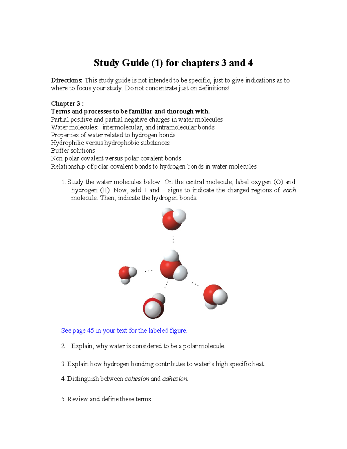 BIO-181-Study Guide-week 2-Ch3-4 - Study Guide (1) for chapters 3 and 4 ...
