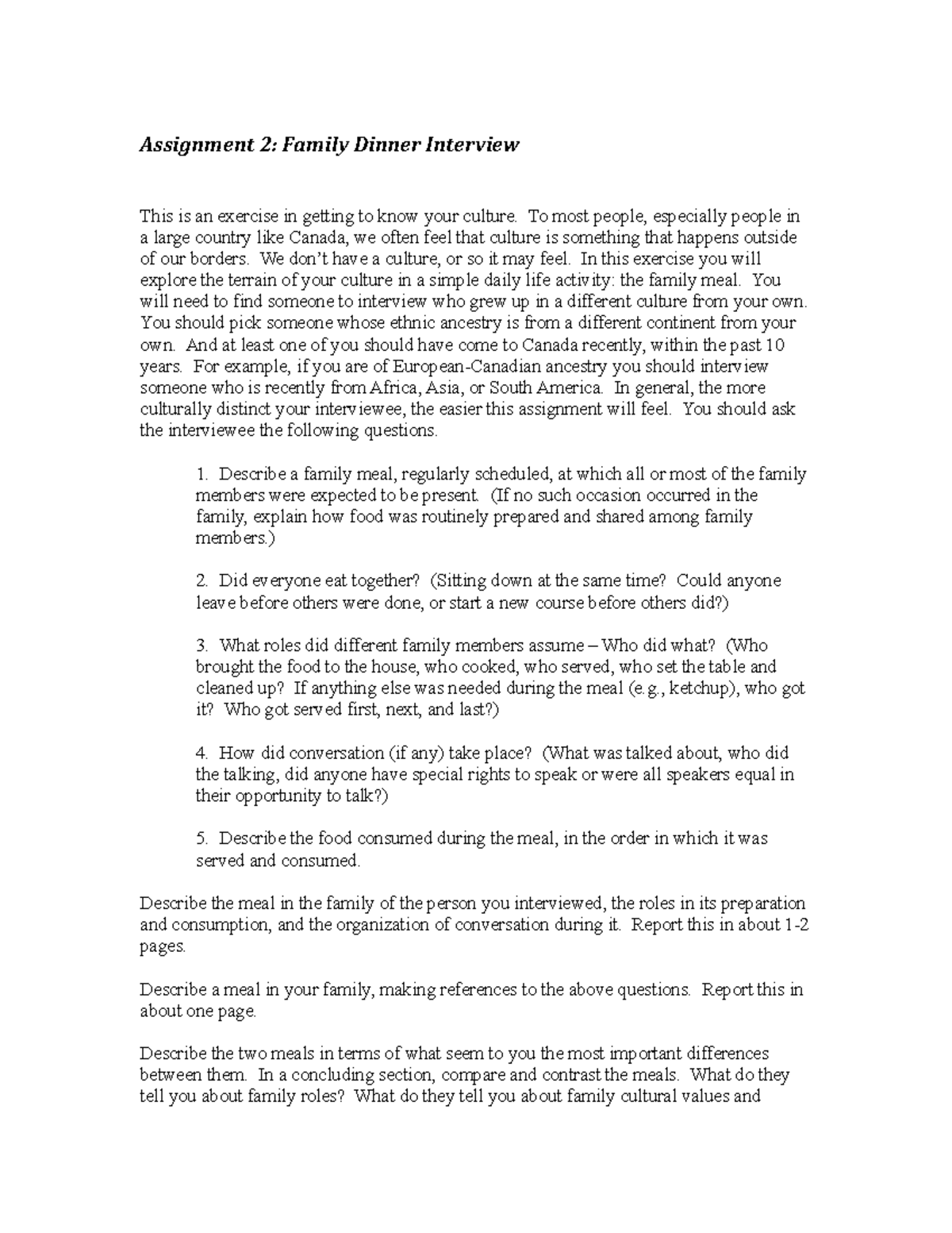 Assignment 2 Family Dinner 2018 Poli 100 - Assignment 2: Family Dinner ...