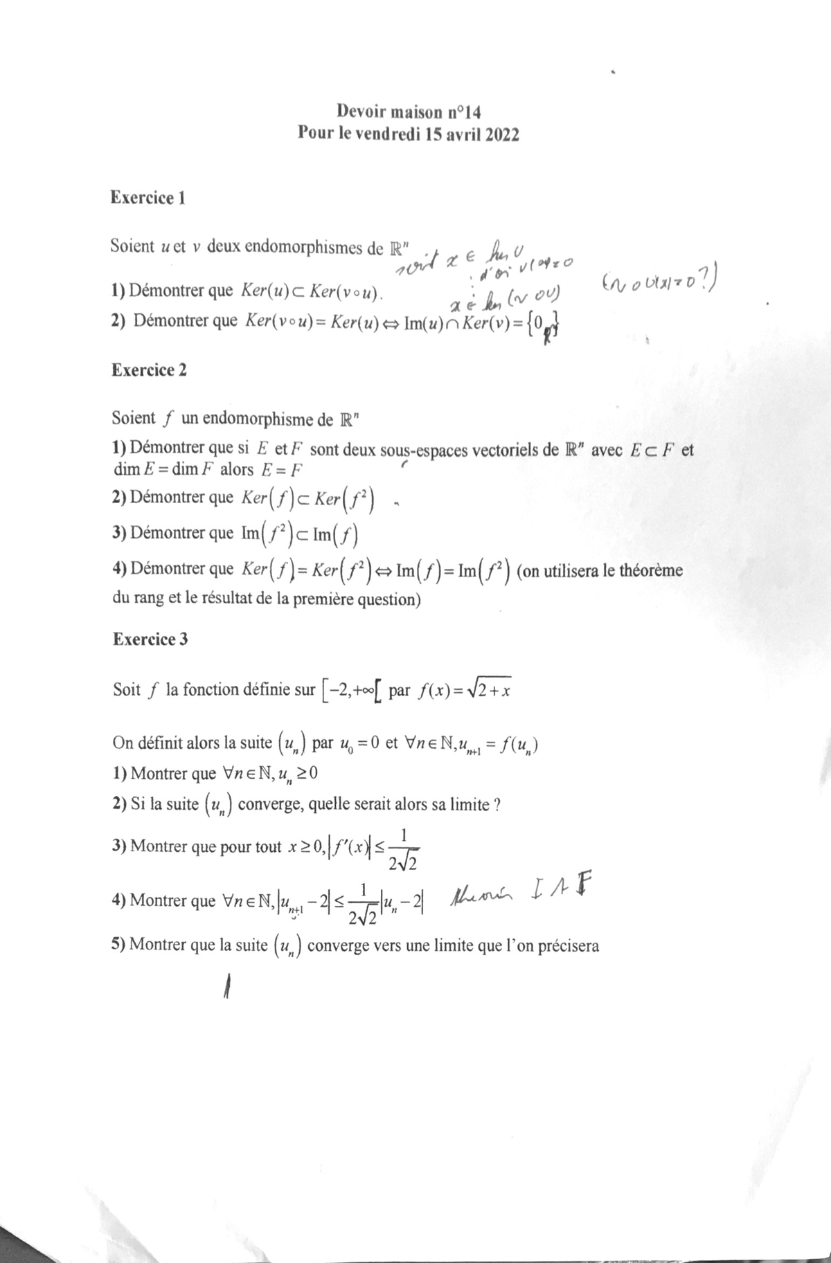 Dm14 Et Correction - ce document est un sujet de devoir maison avec son corrigé. - Studocu