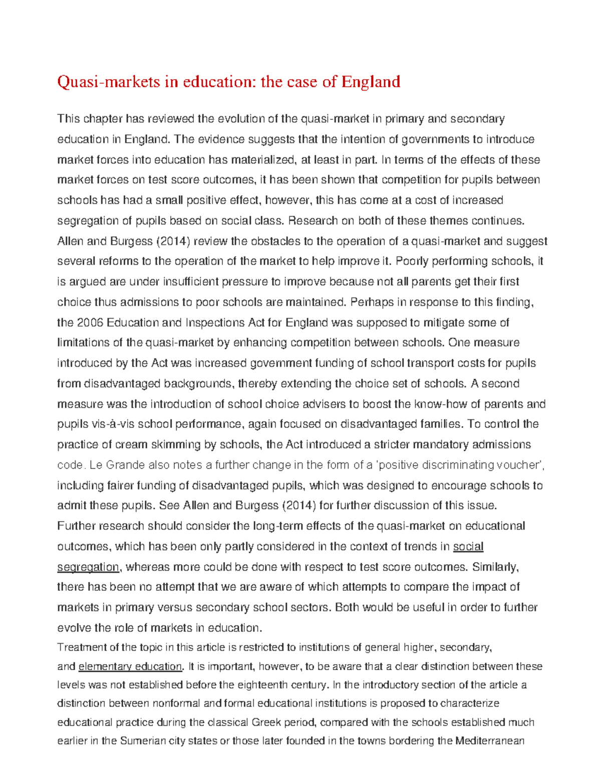 Quasi-markets in education - The evidence suggests that the intention ...