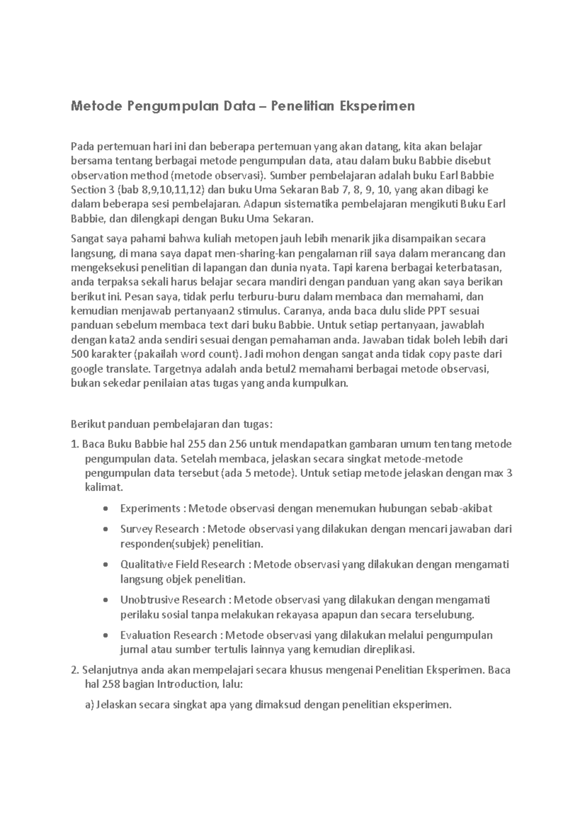 Metode Pengumpulan Data- Penelitian Eksperimen Metodologi Penelitian ...