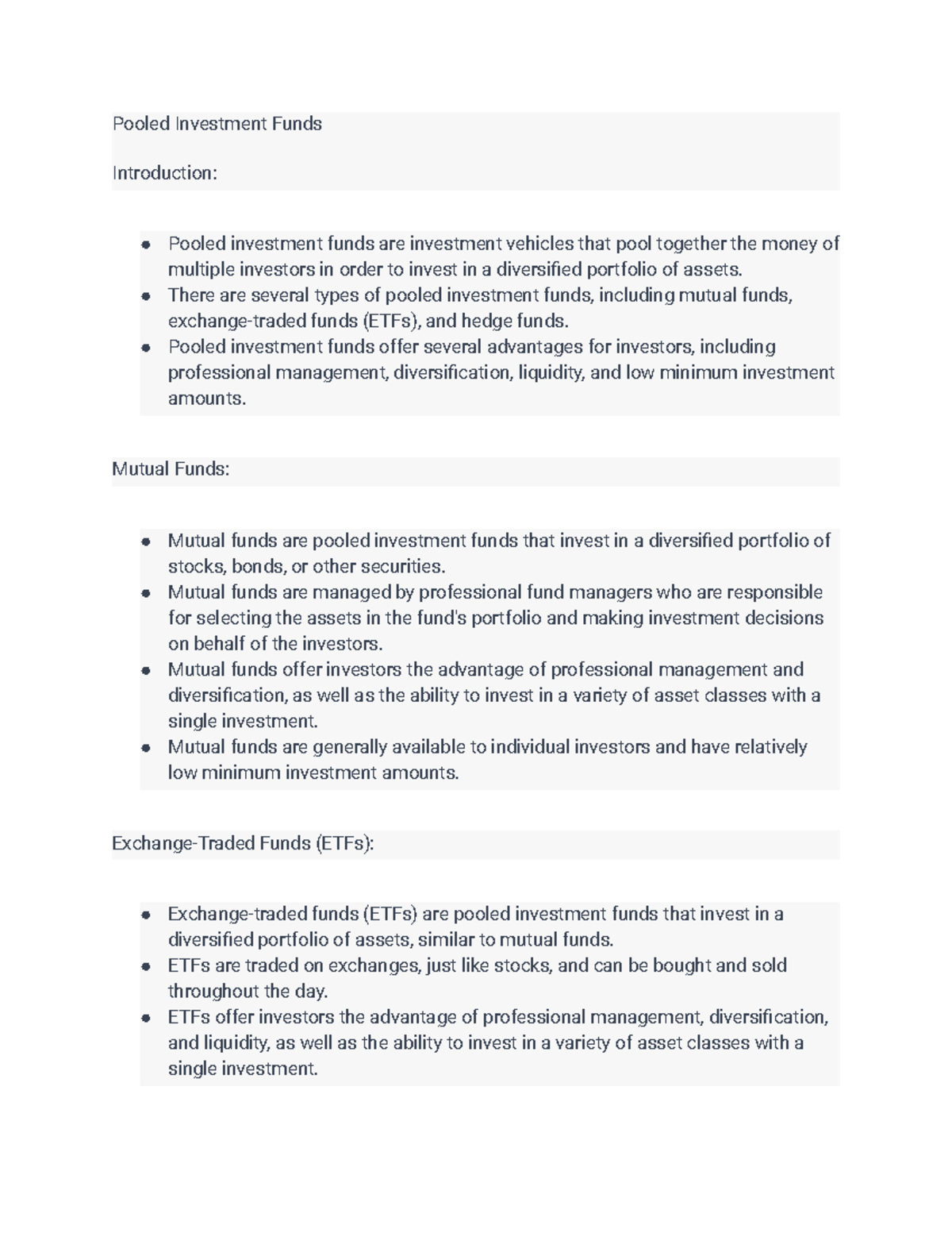 Pooled Investment Funds - There are several types of pooled investment ...