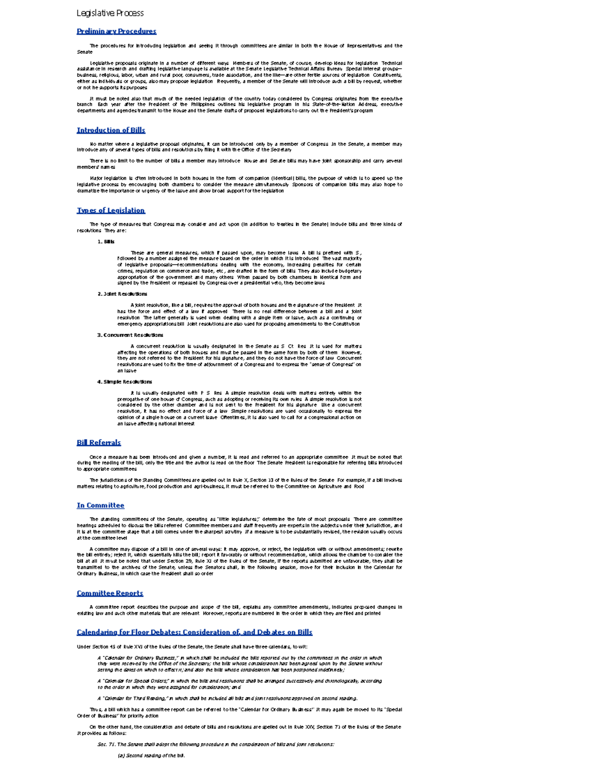 1. Legislative Process - Senate of the Philippines - Legislative Process Preliminary Procedures ...