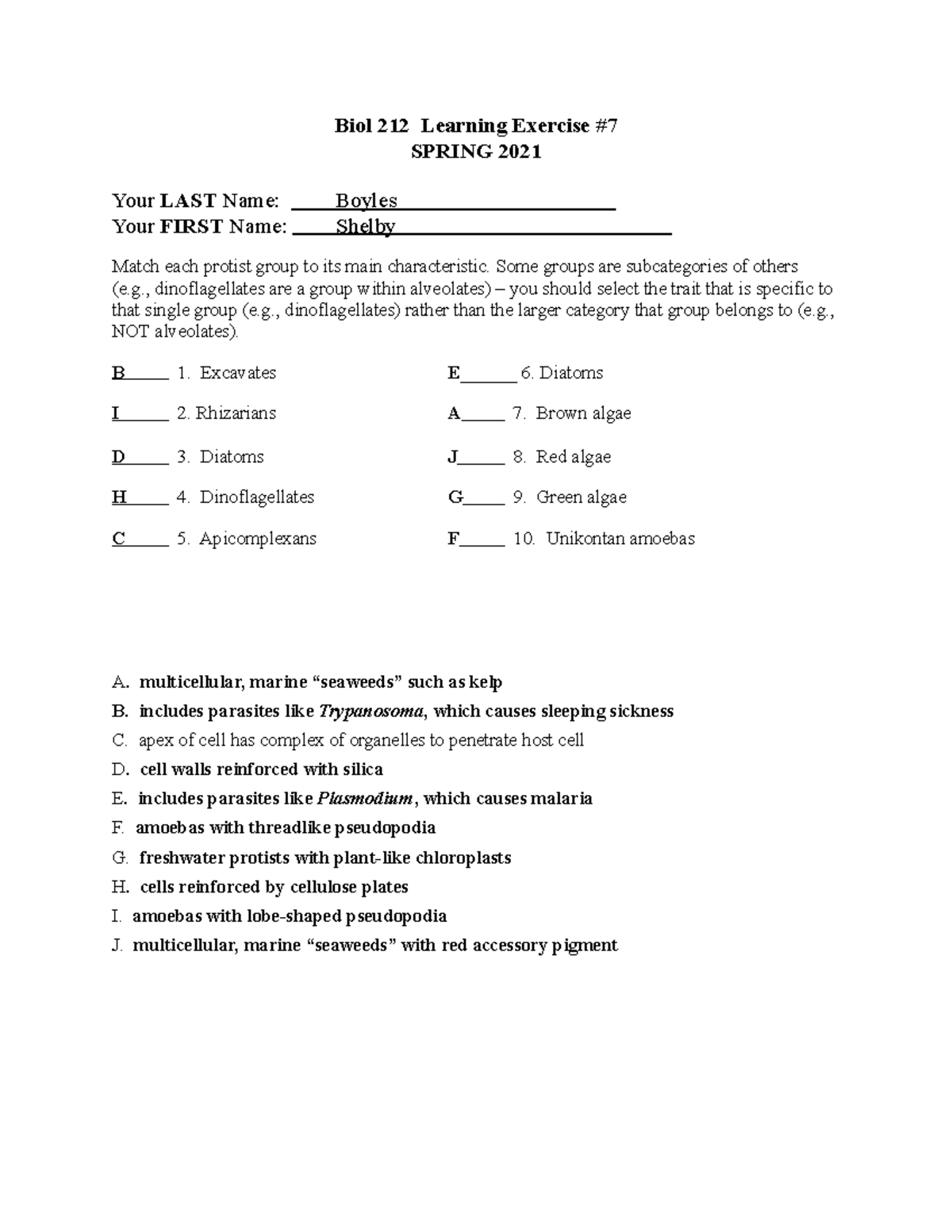 Learning Exercise #7 - marine bio notes - Biol 212 Learning Exercise ...