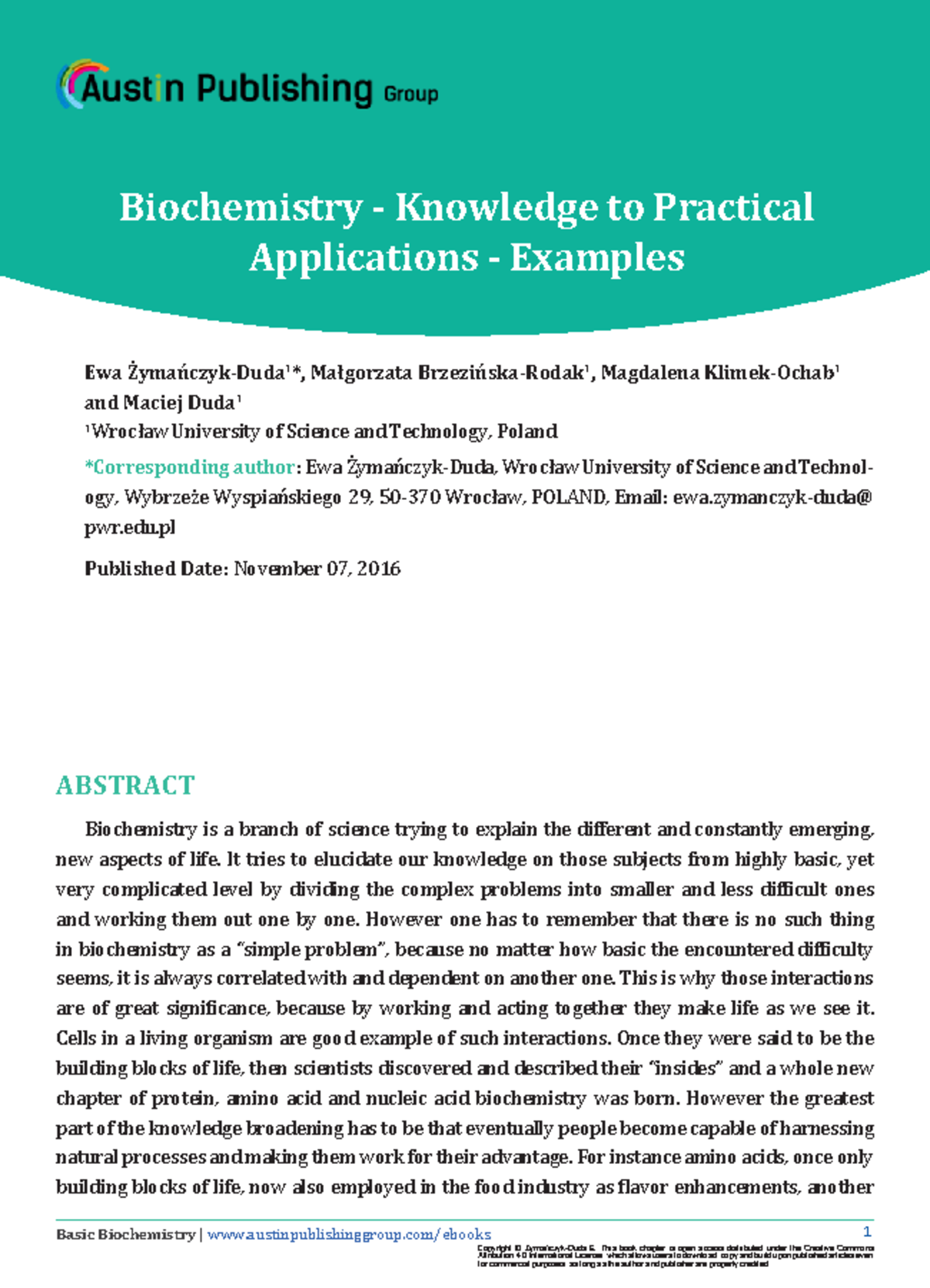 4 Biochemistry, Knowledge to Practical Applications, Examples Author ...