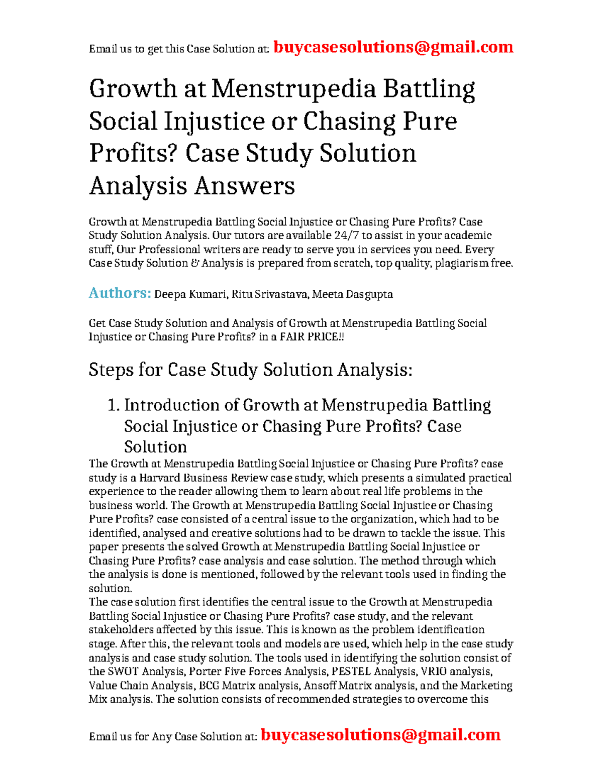 Case Solution Growth at Menstrupedia Battling Social Injustice or ...