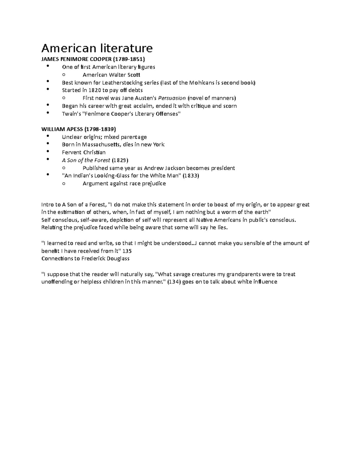 American literature - Lecture 12 Notes - American literature JAMES ...