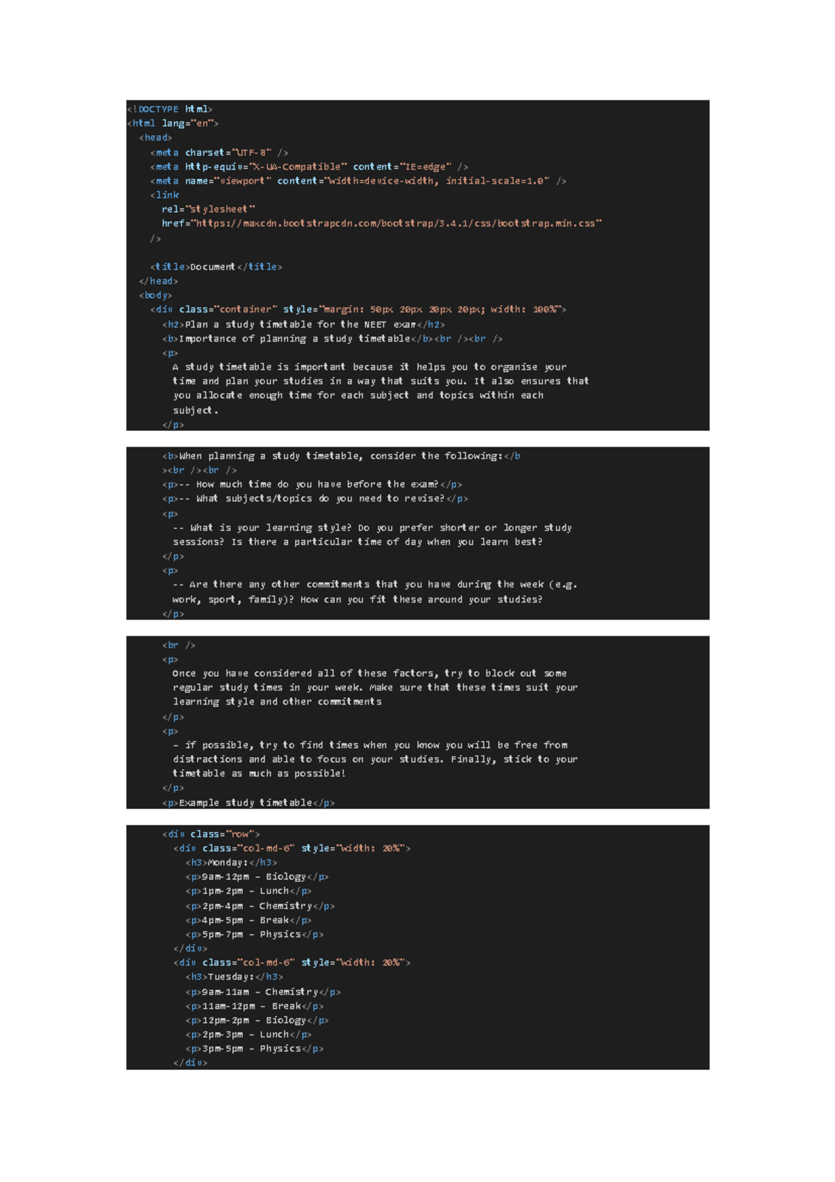 Document 4 - Document Plan a study timetable for the NEET exam ...