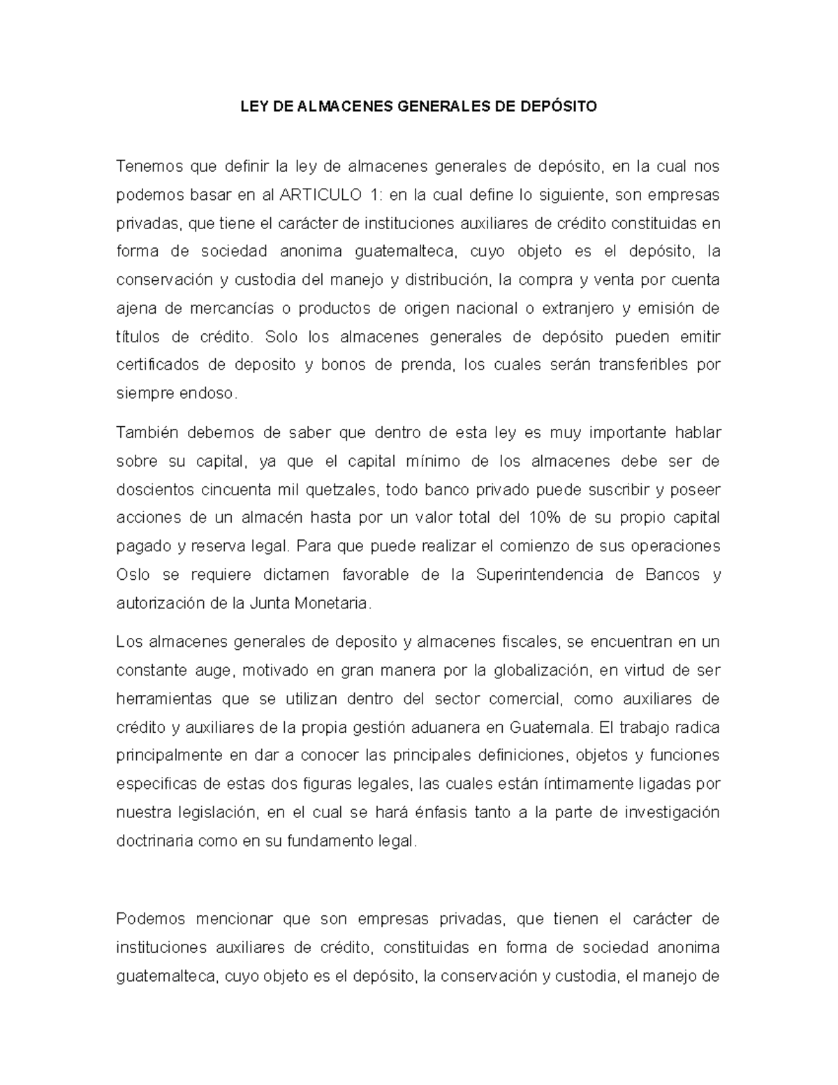 LEY DE Almacenes Generales DE Depósito - LEY DE ALMACENES GENERALES DE ...