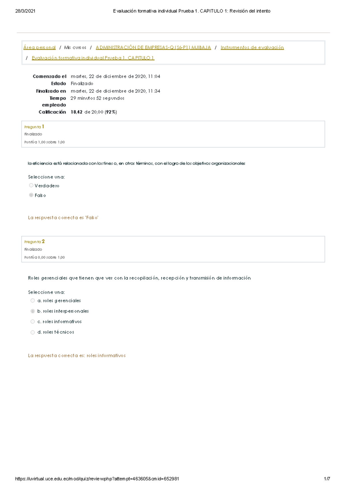 Admi prueba 1 - Preguntas de la materia de administración de empresas, ejemplos de como calcular ...