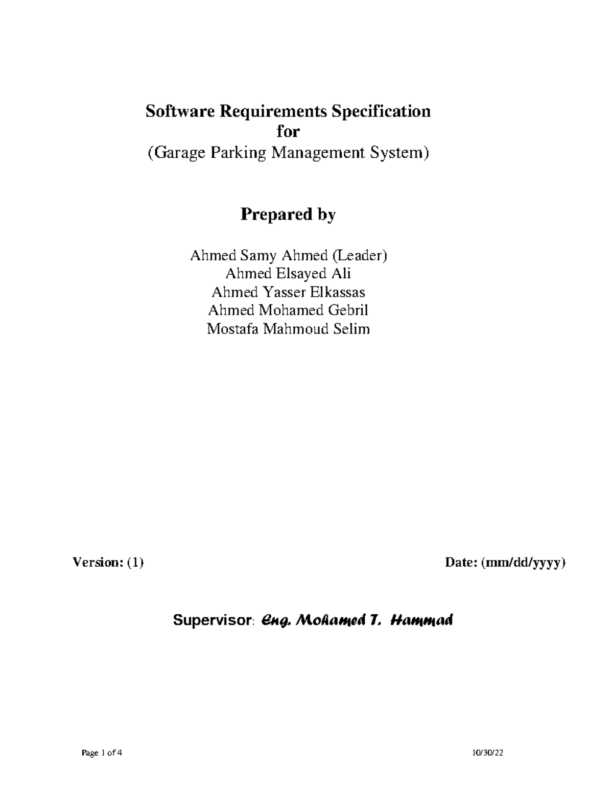 Software Engineering-1 SRS Garage System - Software Requirements ...
