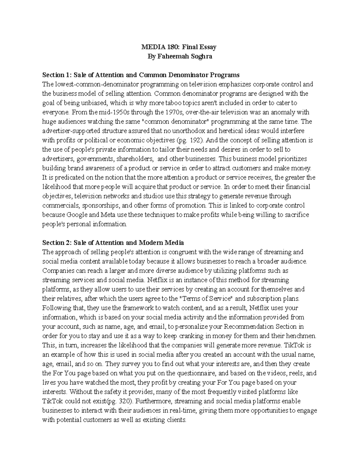 FALL 22 Media 180 - 1D07 - Faheemah Soghra- Final Exam Essay - MEDIA ...