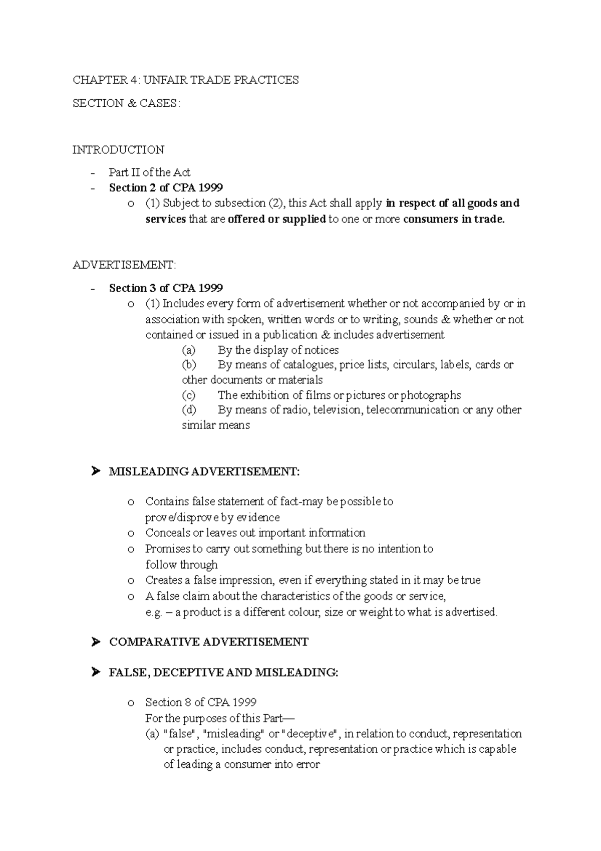 Chapter 4 (Advertisement) - CHAPTER 4: UNFAIR TRADE PRACTICES SECTION ...