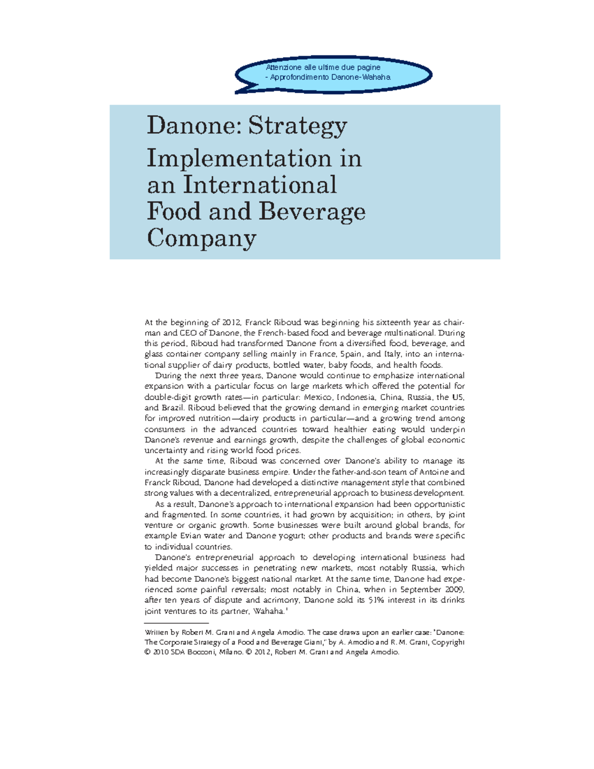 Case study 4 Danone - lavoro di gruppo. - Danone: Strategy ...