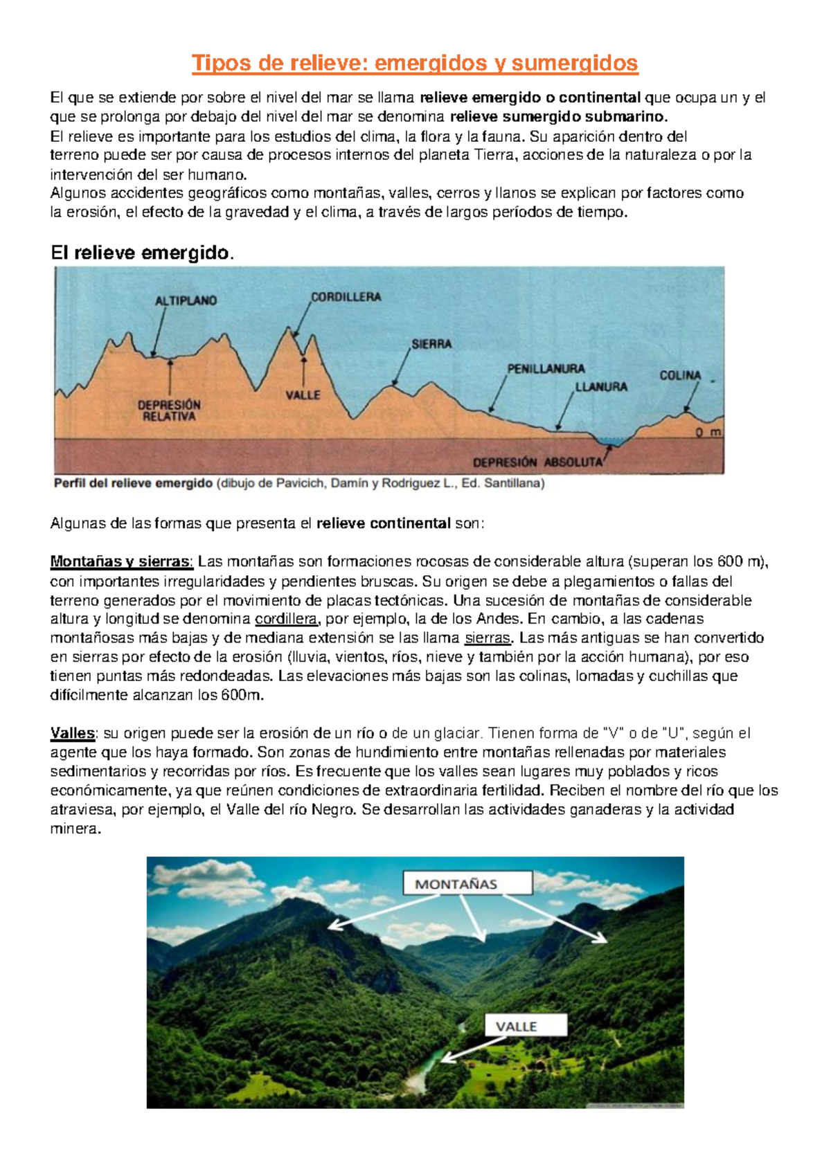 Las formas del relieve - Tipos de relieve: emergidos y sumergidos El ...