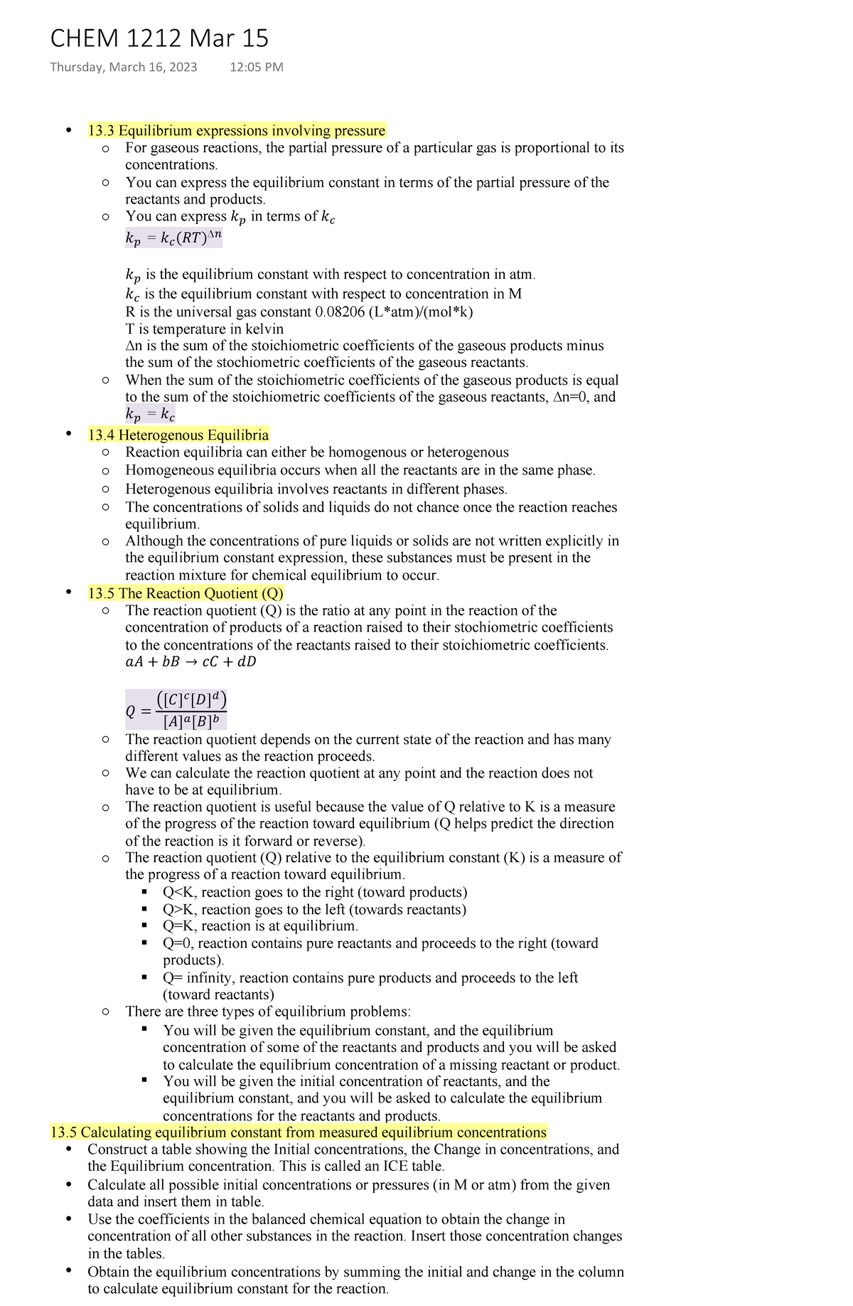 CHEM 1212 Mar 15 - Dr. Eman Abdelrahman - 13 Equilibrium expressions ...
