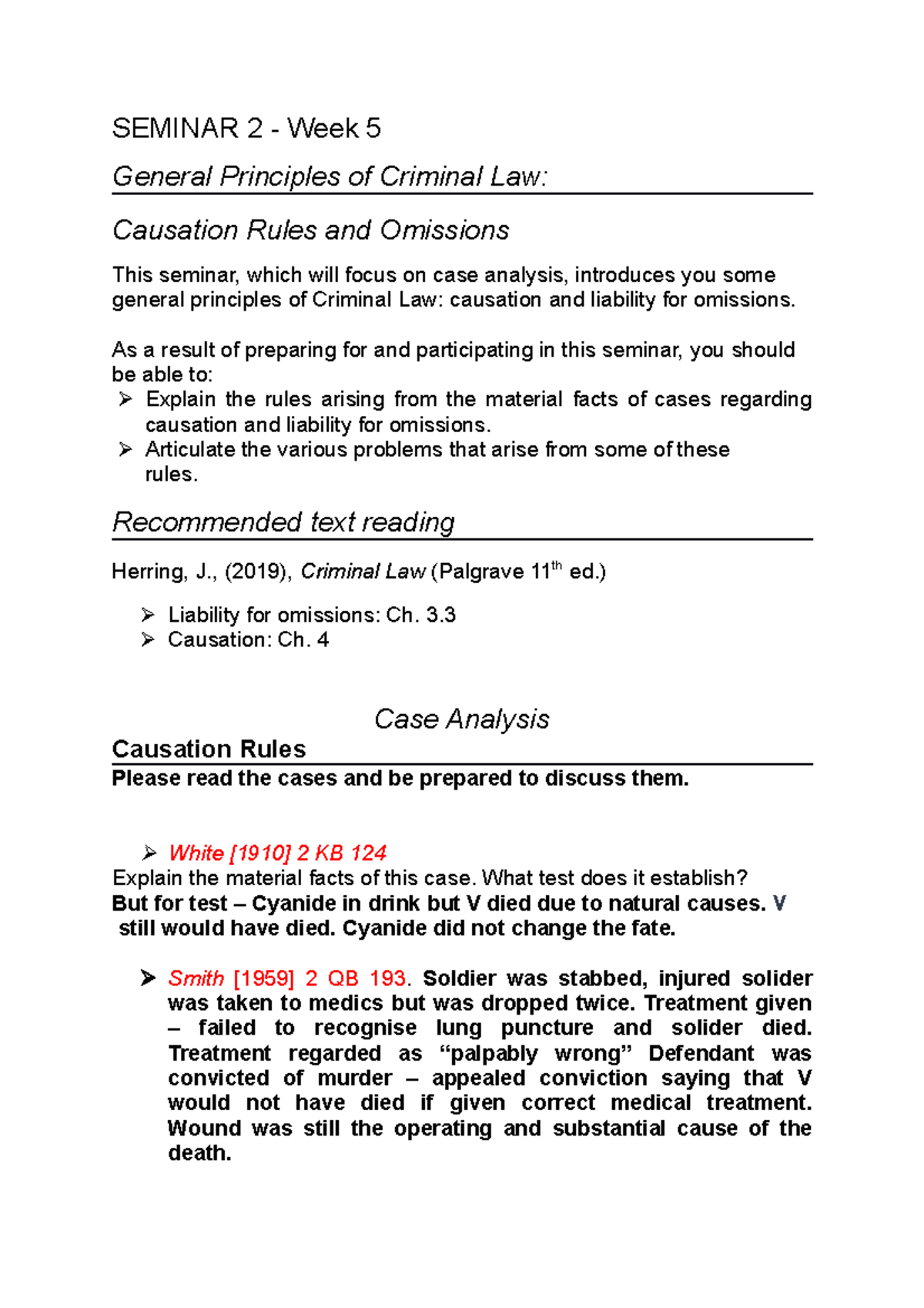 Criminal Seminar 2 (1) - SEMINAR 2 - Week 5 General Principles of ...