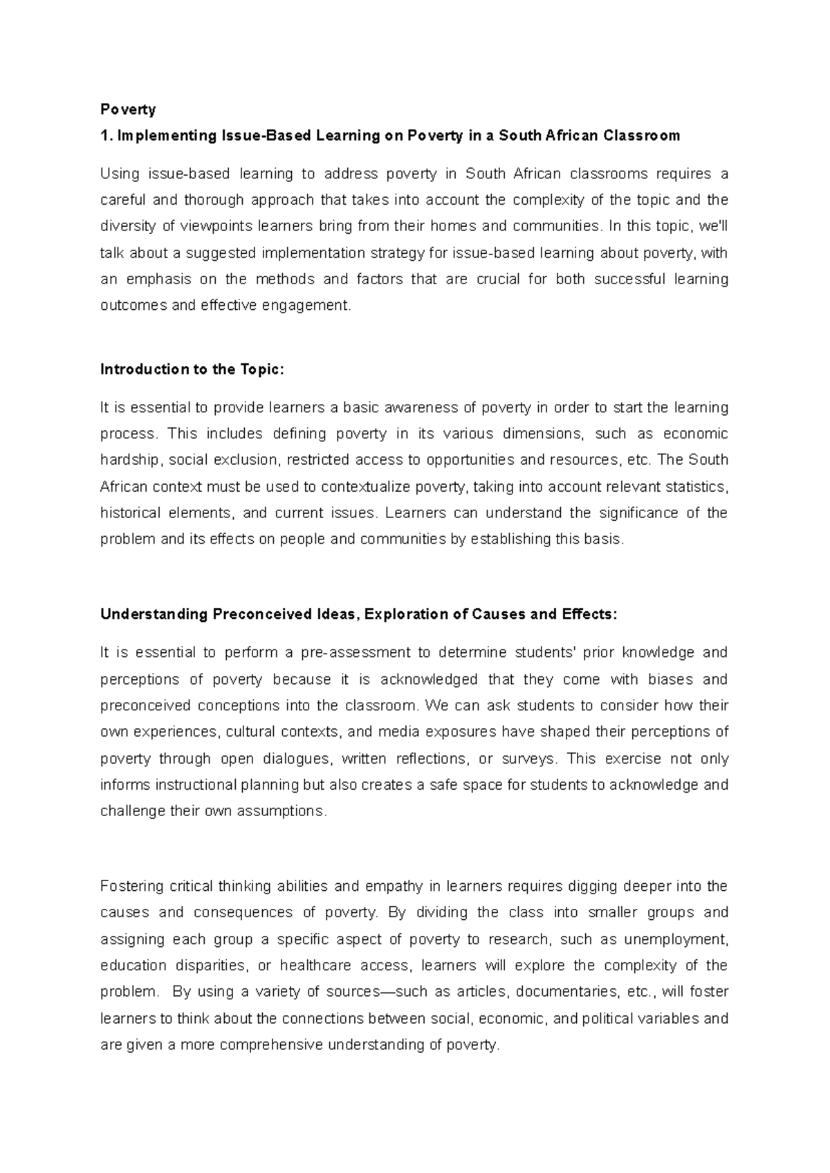 JMG Assignment 1 - Poverty Implementing Issue-Based Learning on Poverty ...