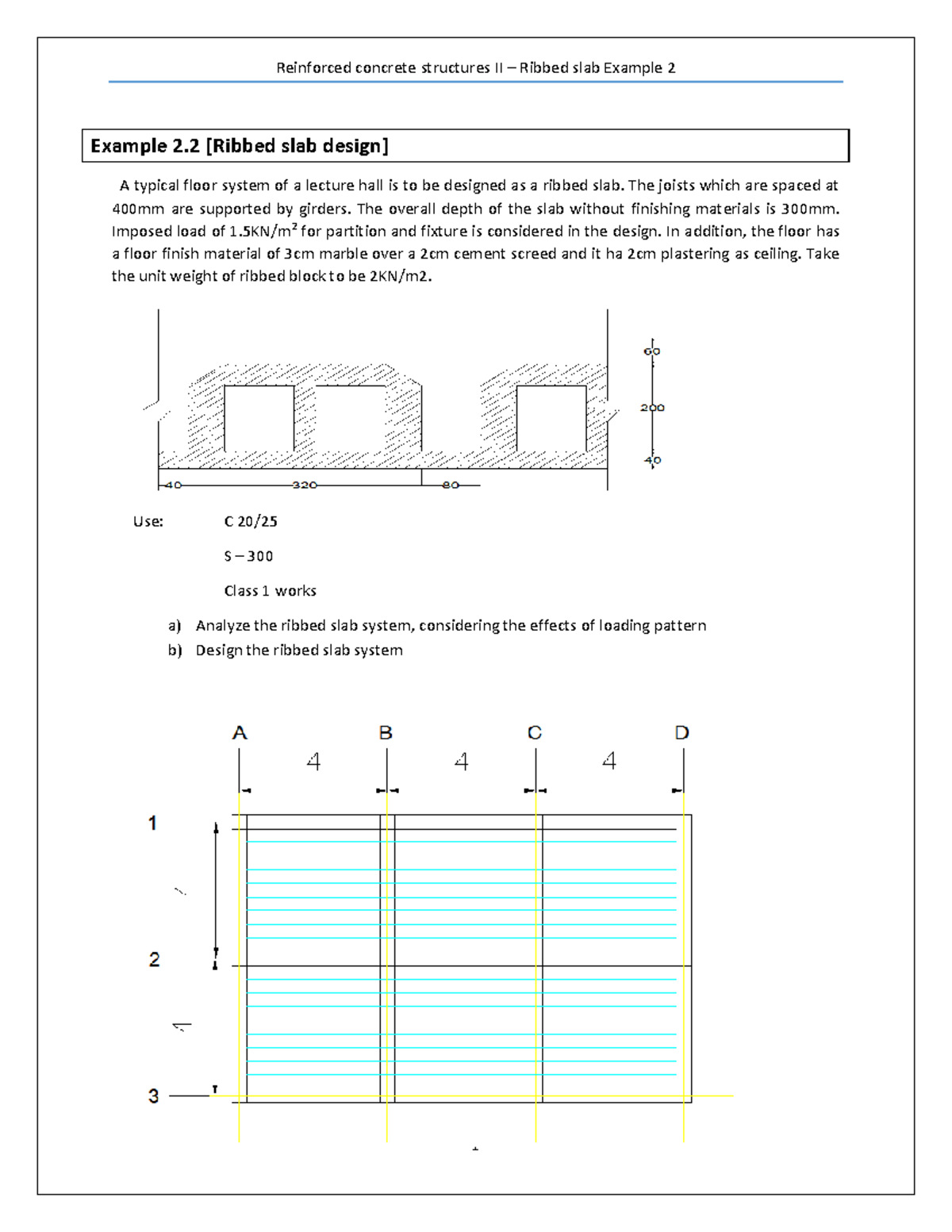 Rc 2 2015 16 chapter 2 example 2 - Example 2 [Ribbed slab design] A ...