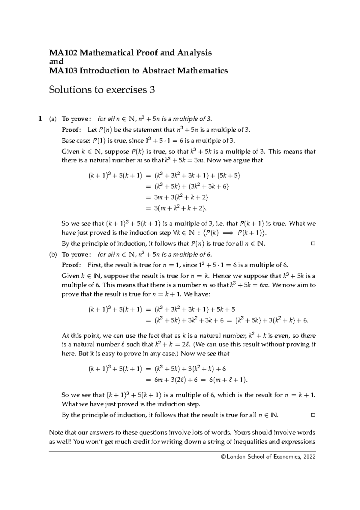 03sol - yes - MA102 Mathematical Proof and Analysis and MA103 ...