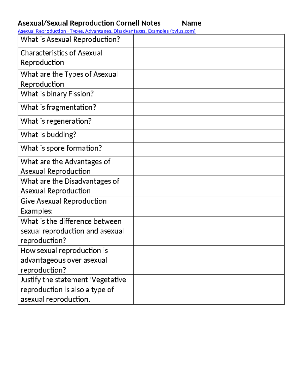 Asexual-sexual+reproduction+cornell+notes - Asexual/Sexual Reproduction ...