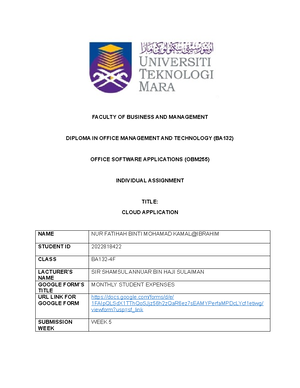 Assignment Individual OBM255 Tarmizi 2021111555 - FACULTY OF OFFICE ...