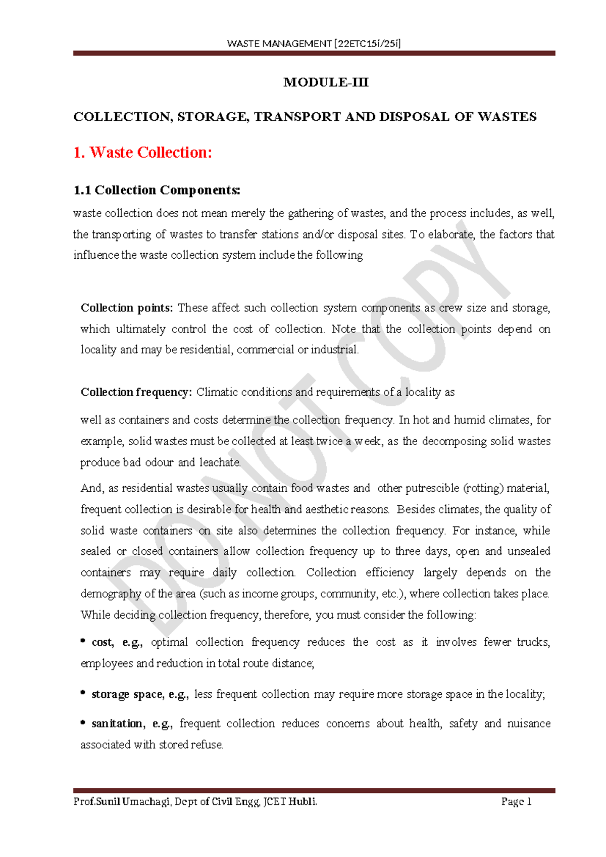 Module-III WM - Waste Management - MODULE-III COLLECTION, STORAGE, TRANSPORT AND DISPOSAL OF ...
