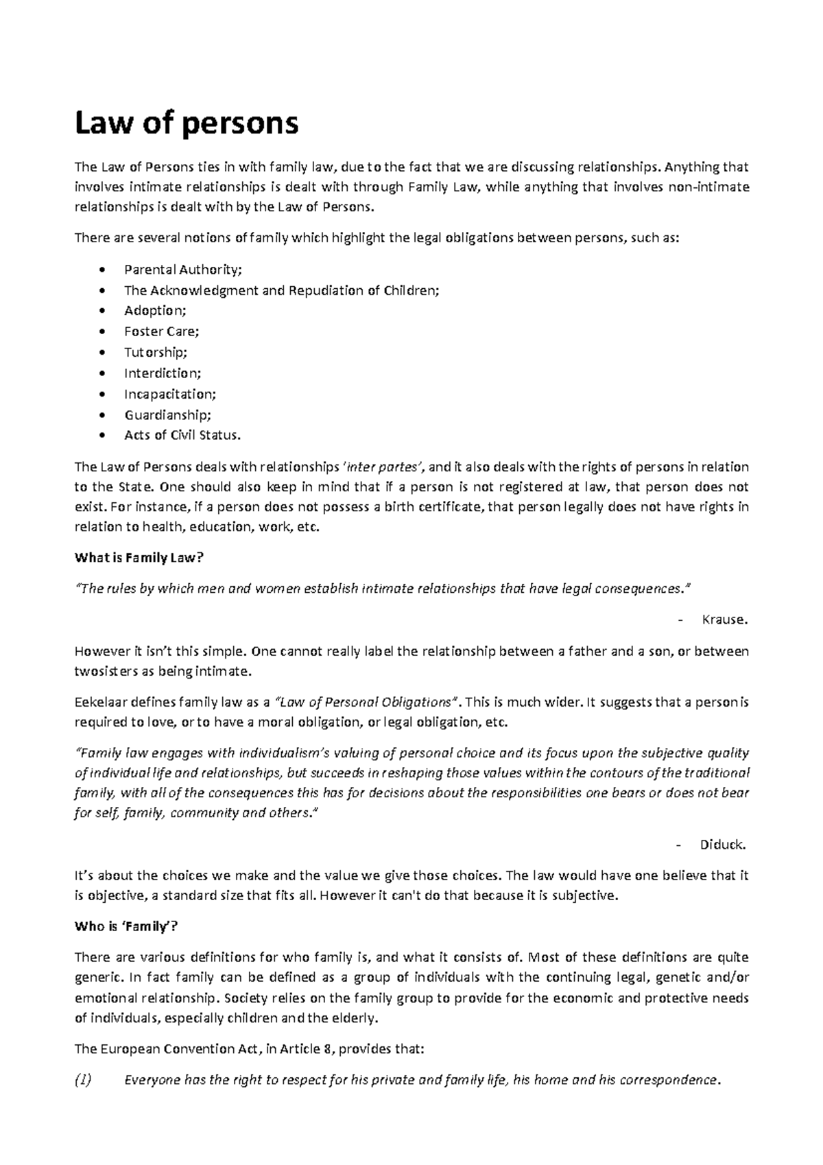 Law of persons - LLB 1st Year notes - Law of persons The Law of Persons ...