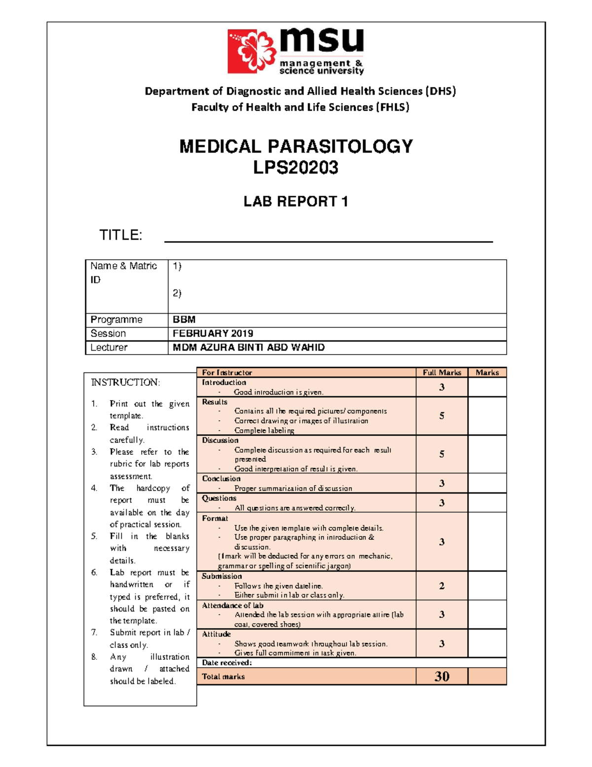 LR1 LPS20203 - FEB19 - Direct Wet Mount - MEDICAL PARASITOLOGY LPS LAB ...