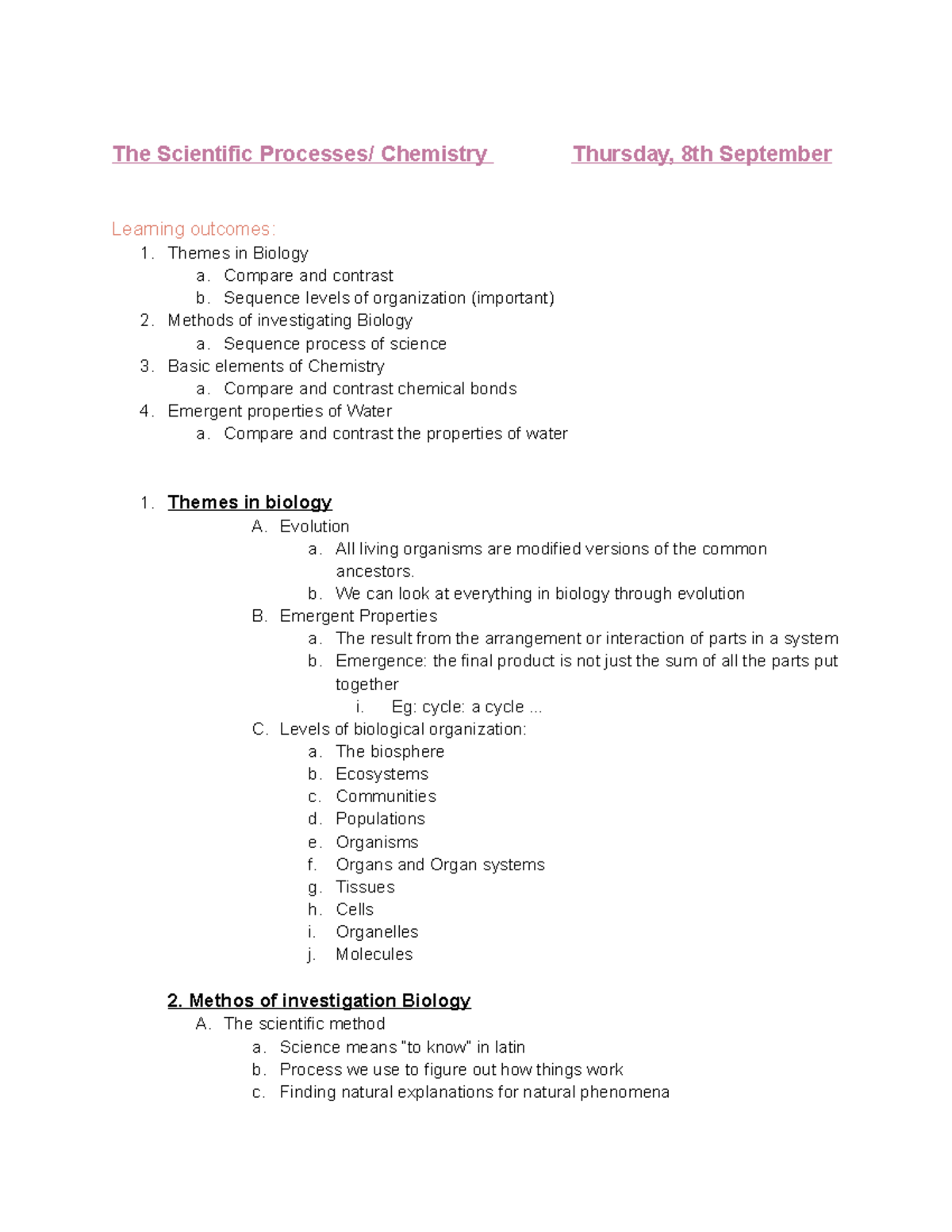 Gen Bio 115- Lecture 2 The scientific processes Chemistry - The ...