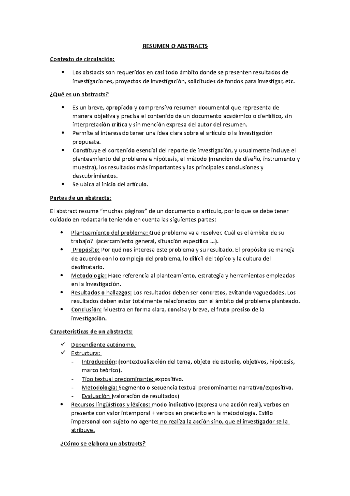 Resumen O Abstracts - Apuntes lengua - RESUMEN O ABSTRACTS Contexto de ...