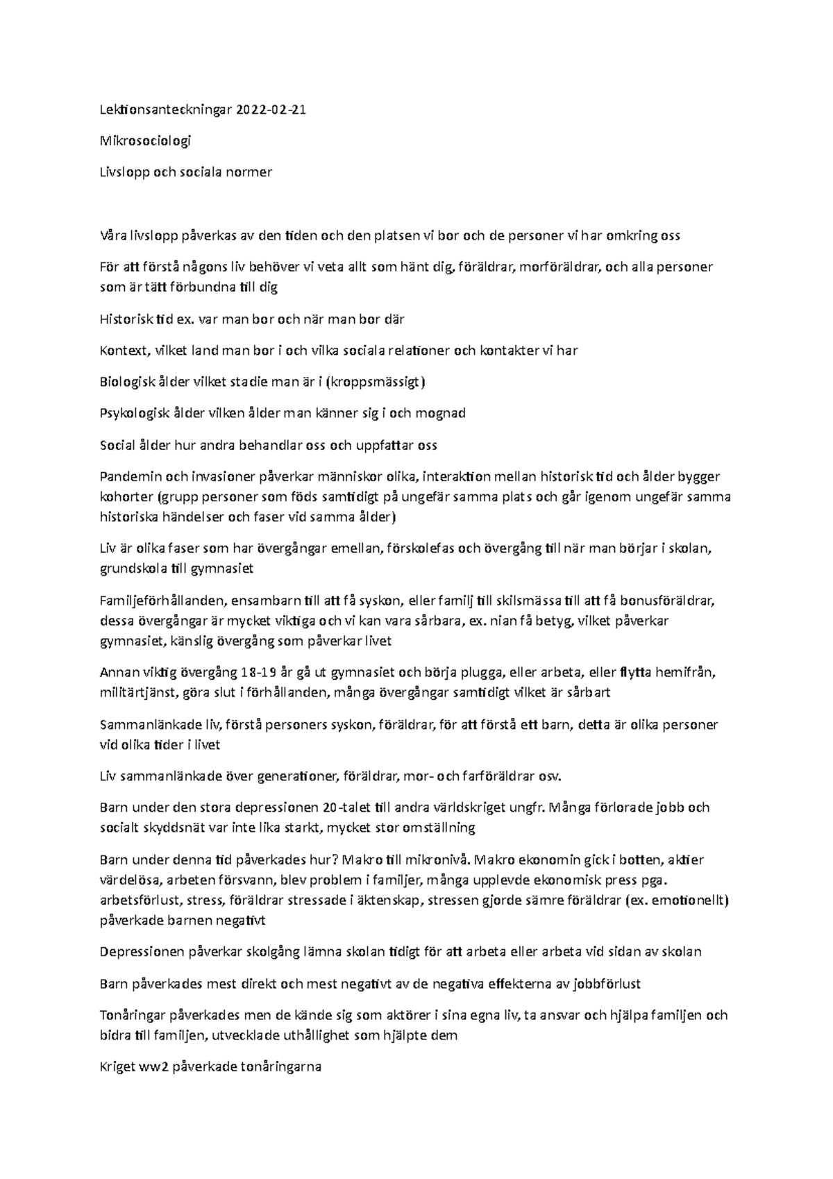 Mikrosociologi - Livslopp och sociala normer (Föreläsning 2022-02-21 ...