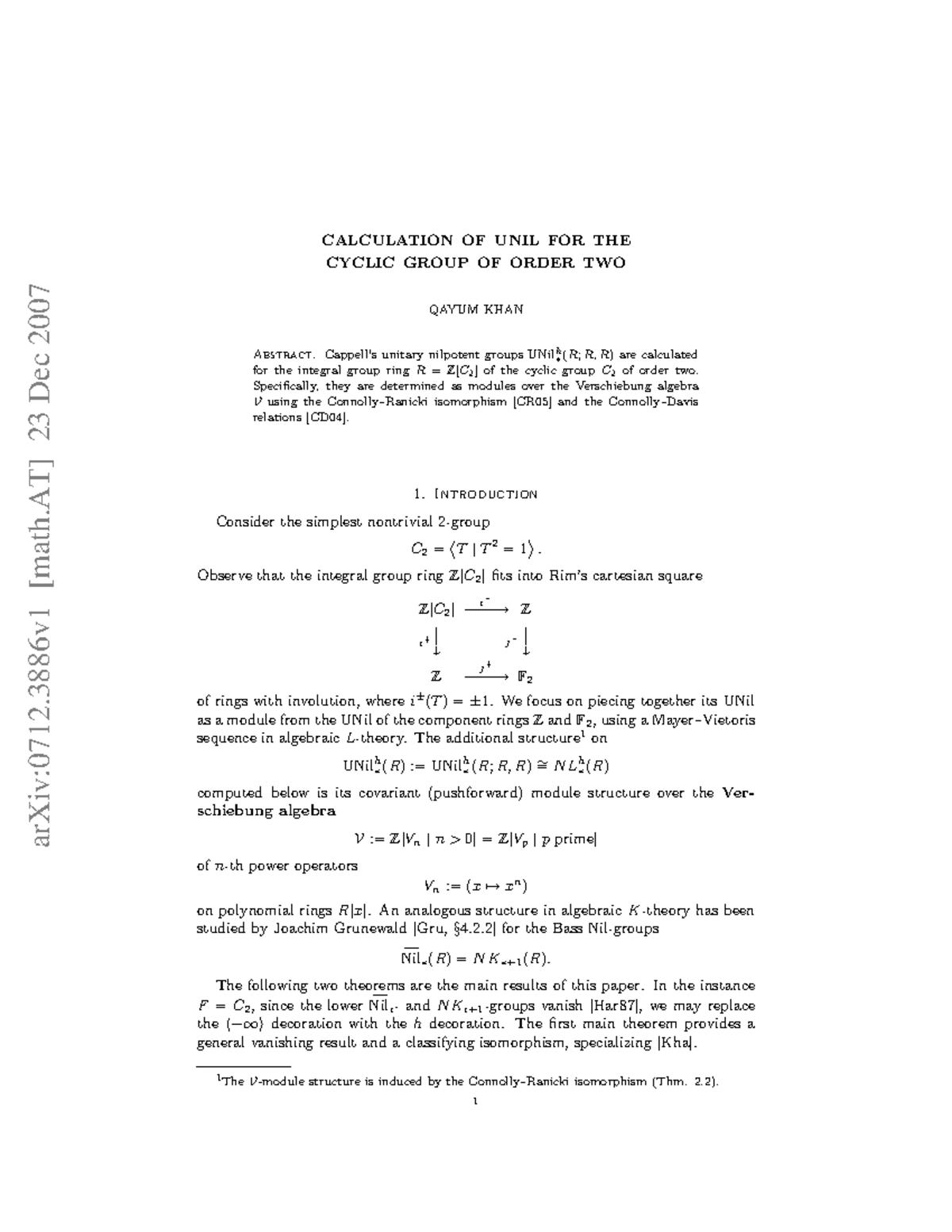 Calculation of UNil for the cyclic group of order two - arXiv:0712 ...