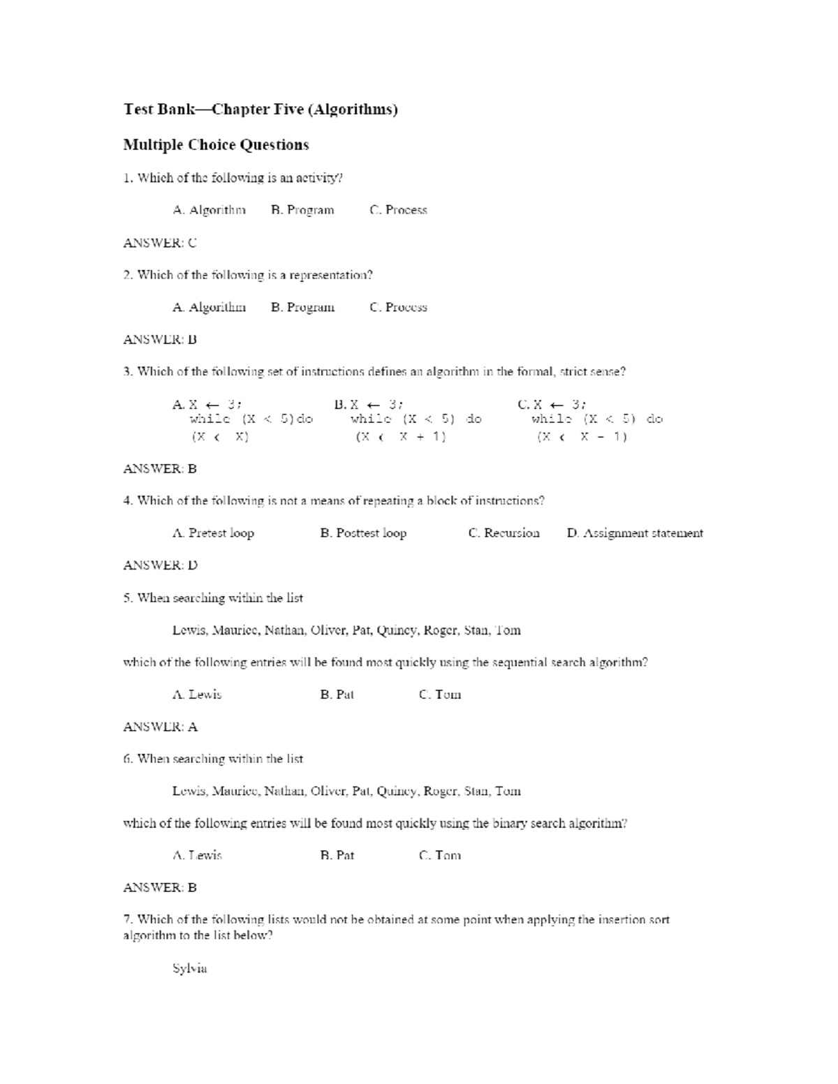 Test Bank Chapter Five (Algorithms) - MATH 510 - Studocu