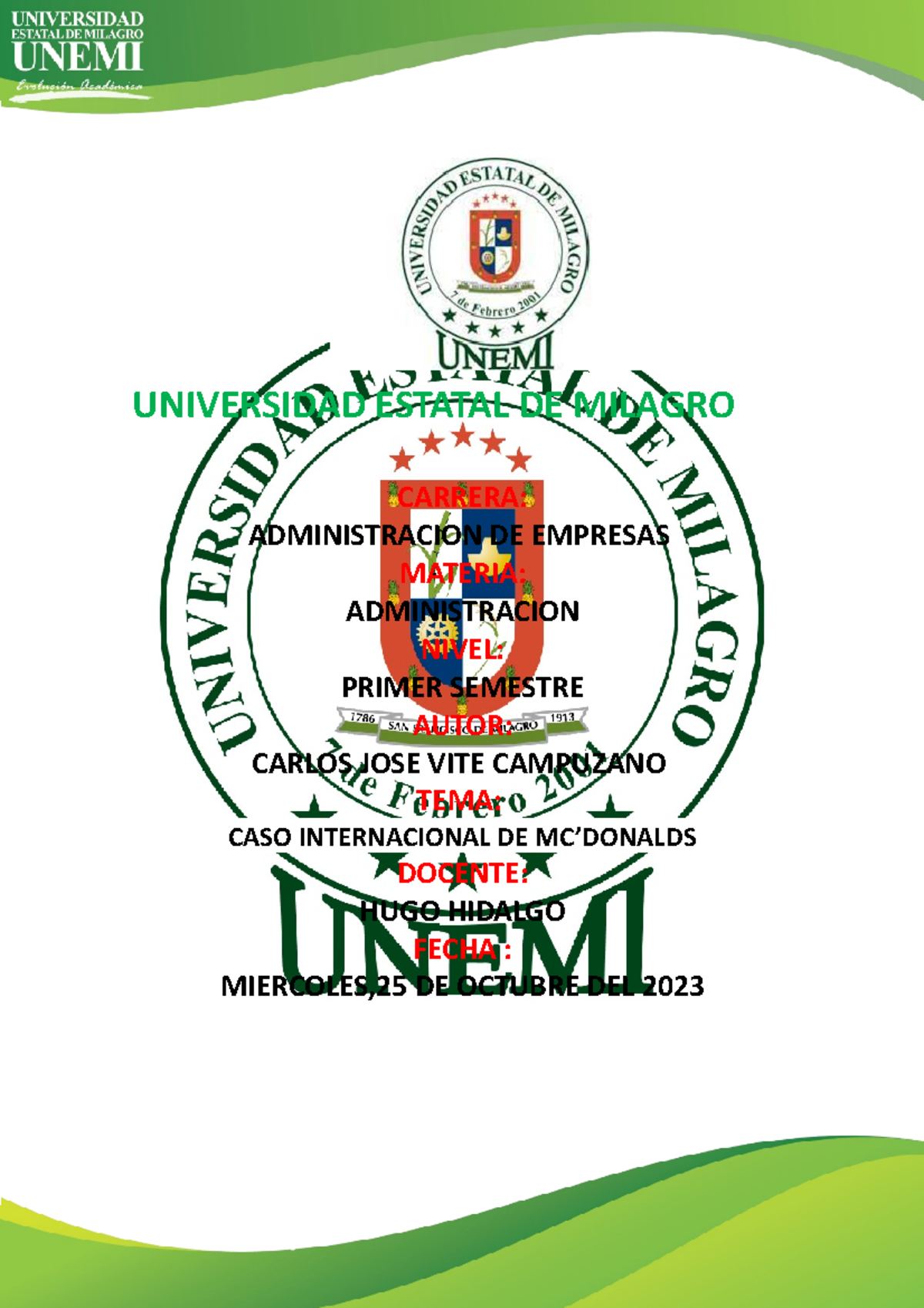 Plantilla 2023 - SDD - UNIVERSIDAD ESTATAL DE MILAGRO CARRERA ...