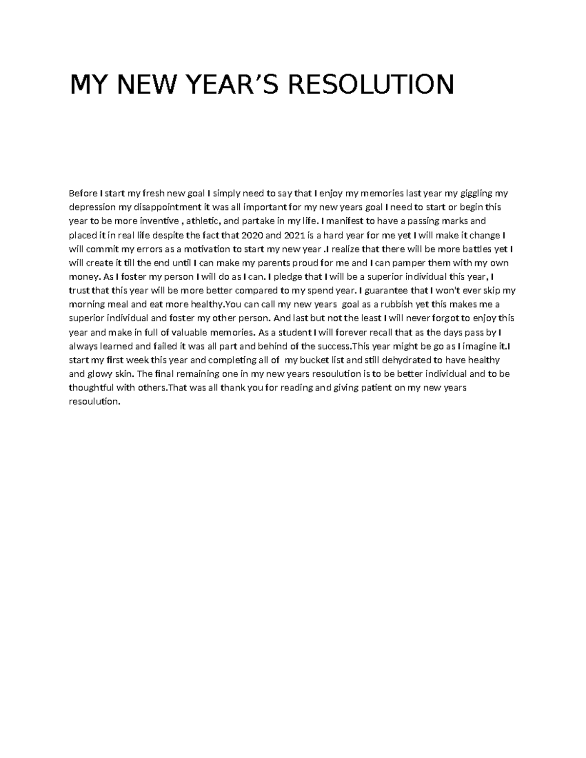 MY NEW YEAR resolution - old assignment - MY NEW YEAR’S RESOLUTION ...