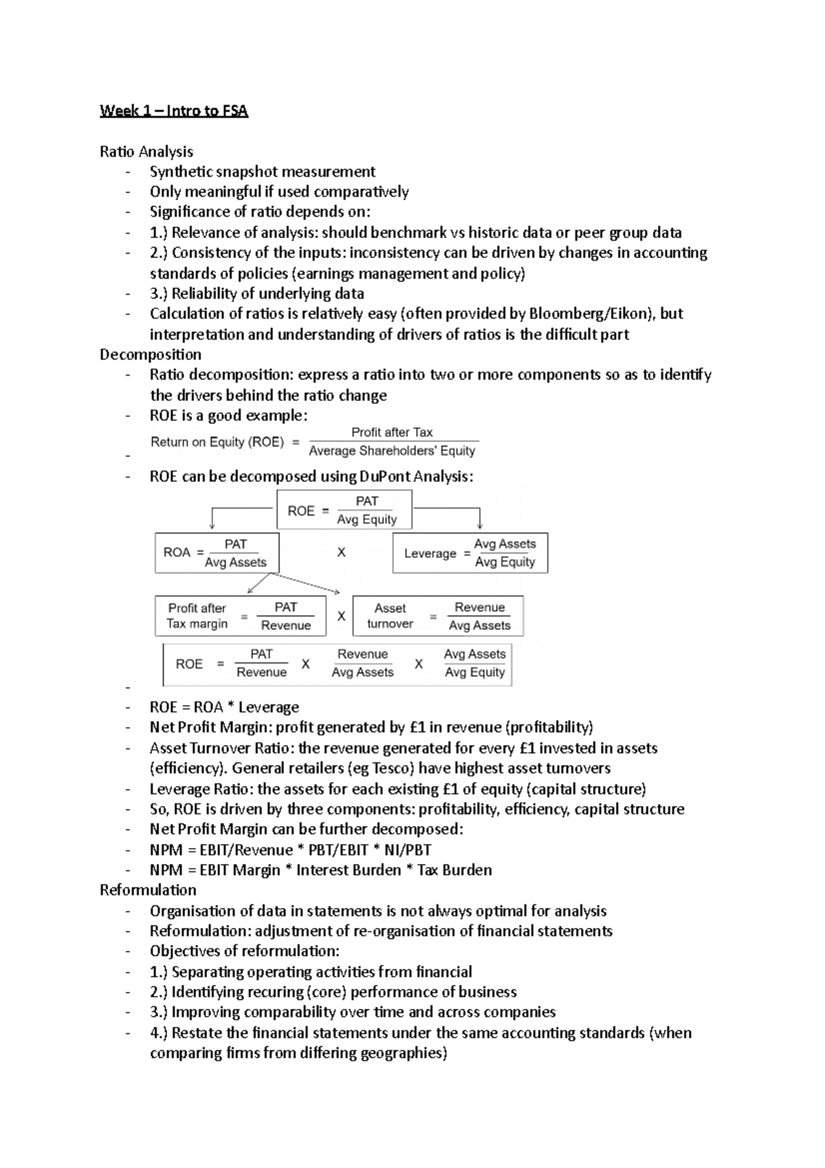 Week 1 FSA - Introduction to Financial Statement Analysis - Week 1 ...