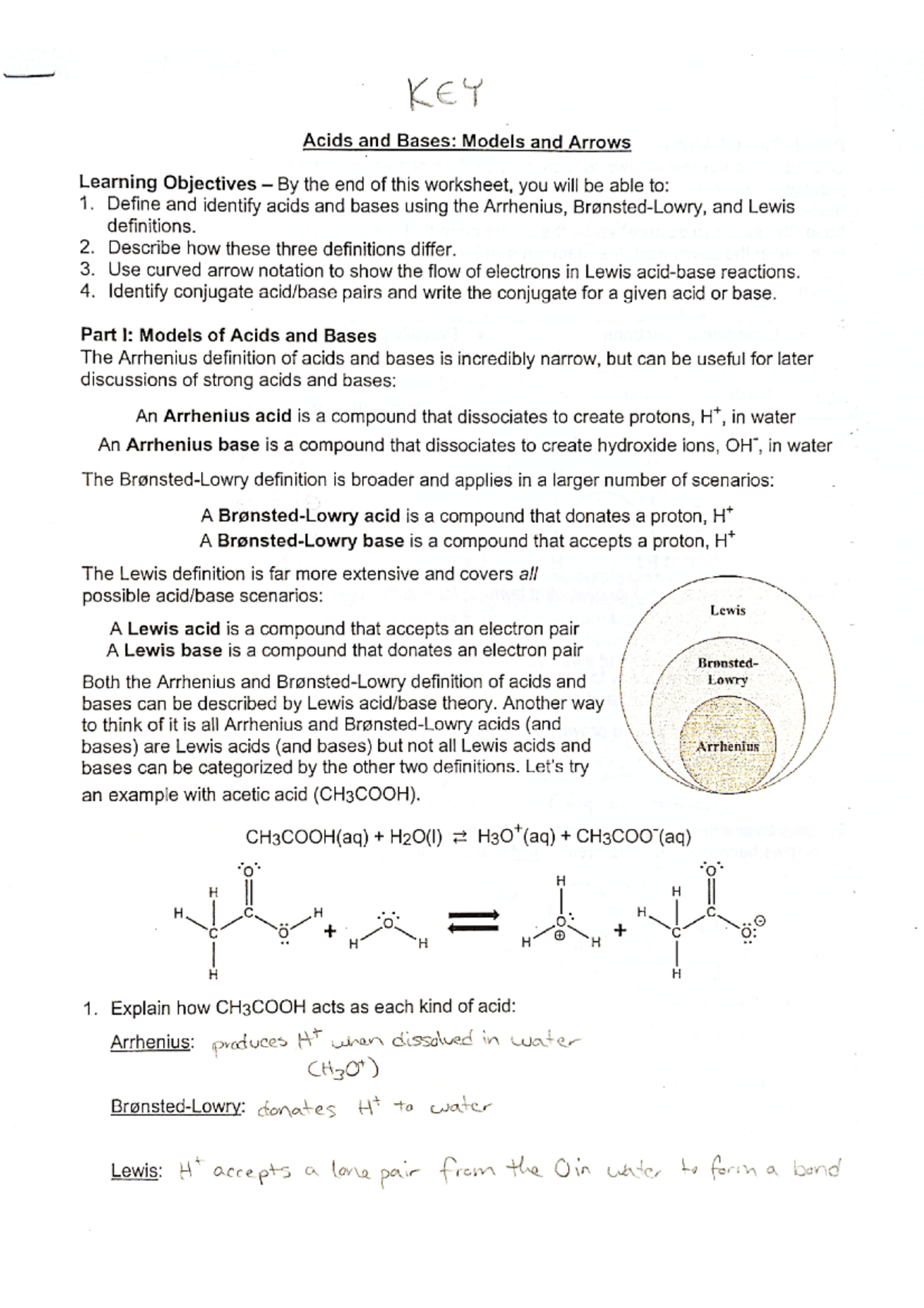 Acids and Bases - Models and Arrows KEY - CHEM 1212 - Studocu