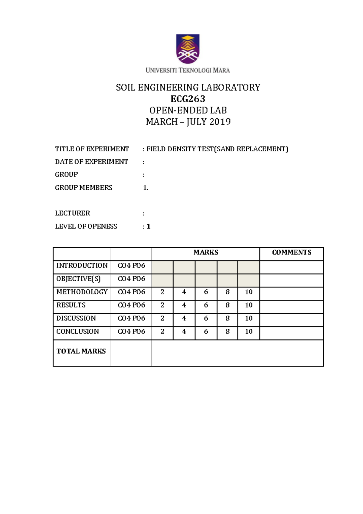 Lab sand replacement - SOIL ENGINEERING LABORATORY ECG 263 OPEN-ENDED ...