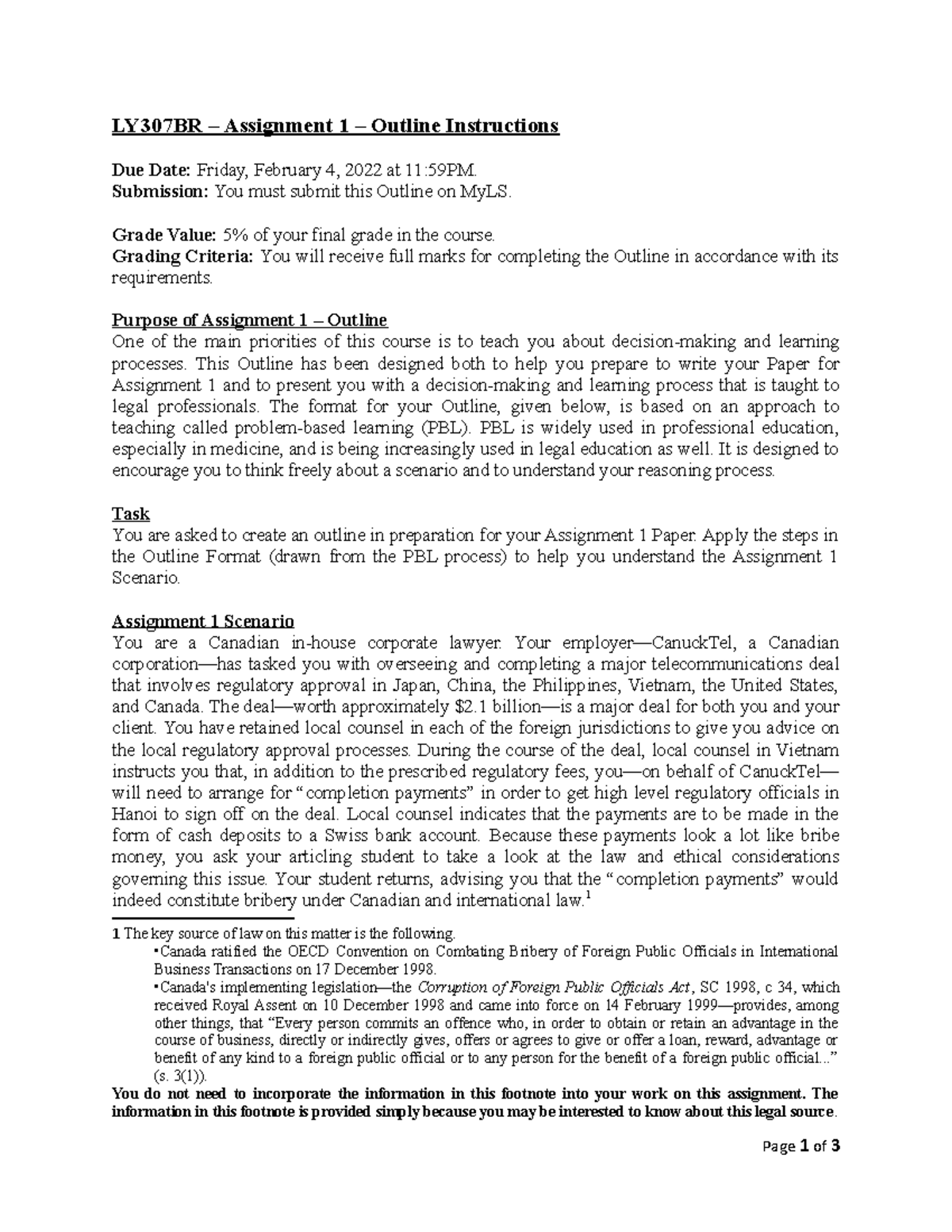 Assignment 1 – Outline Instructions - LY307BR – Assignment 1 – Outline Instructions Due Date ...