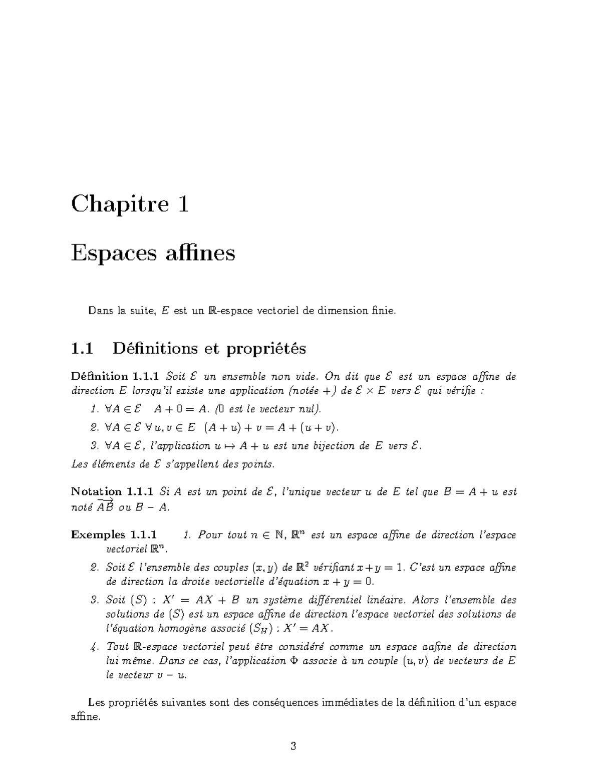 Polycopie-geoaffine-sma-s5 Chapitre 1 - Chapitre 1 Espaces affines Dans la suite, E est un R ...