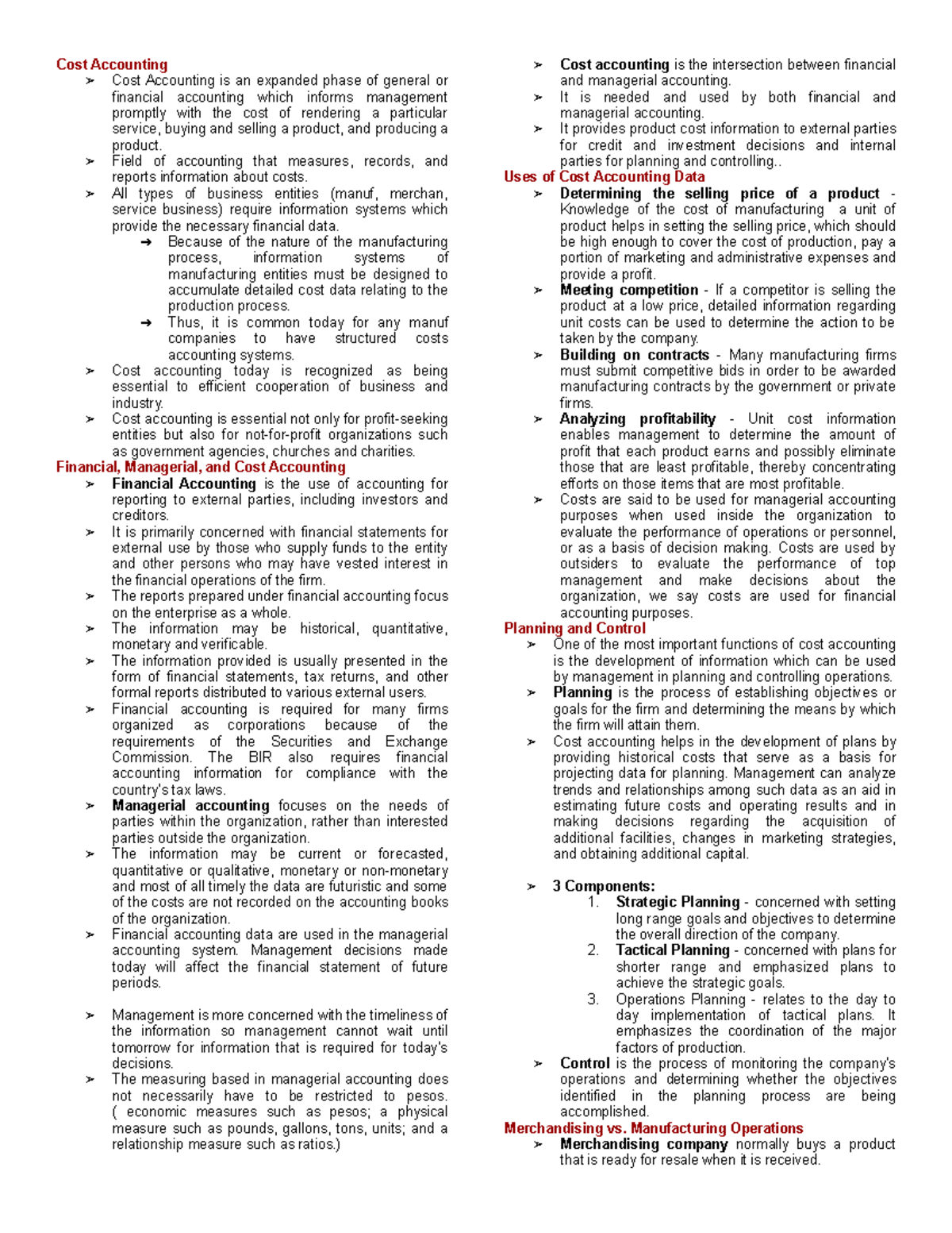 Cost Accounting Notes - Cost Accounting Cost Accounting is an expanded ...